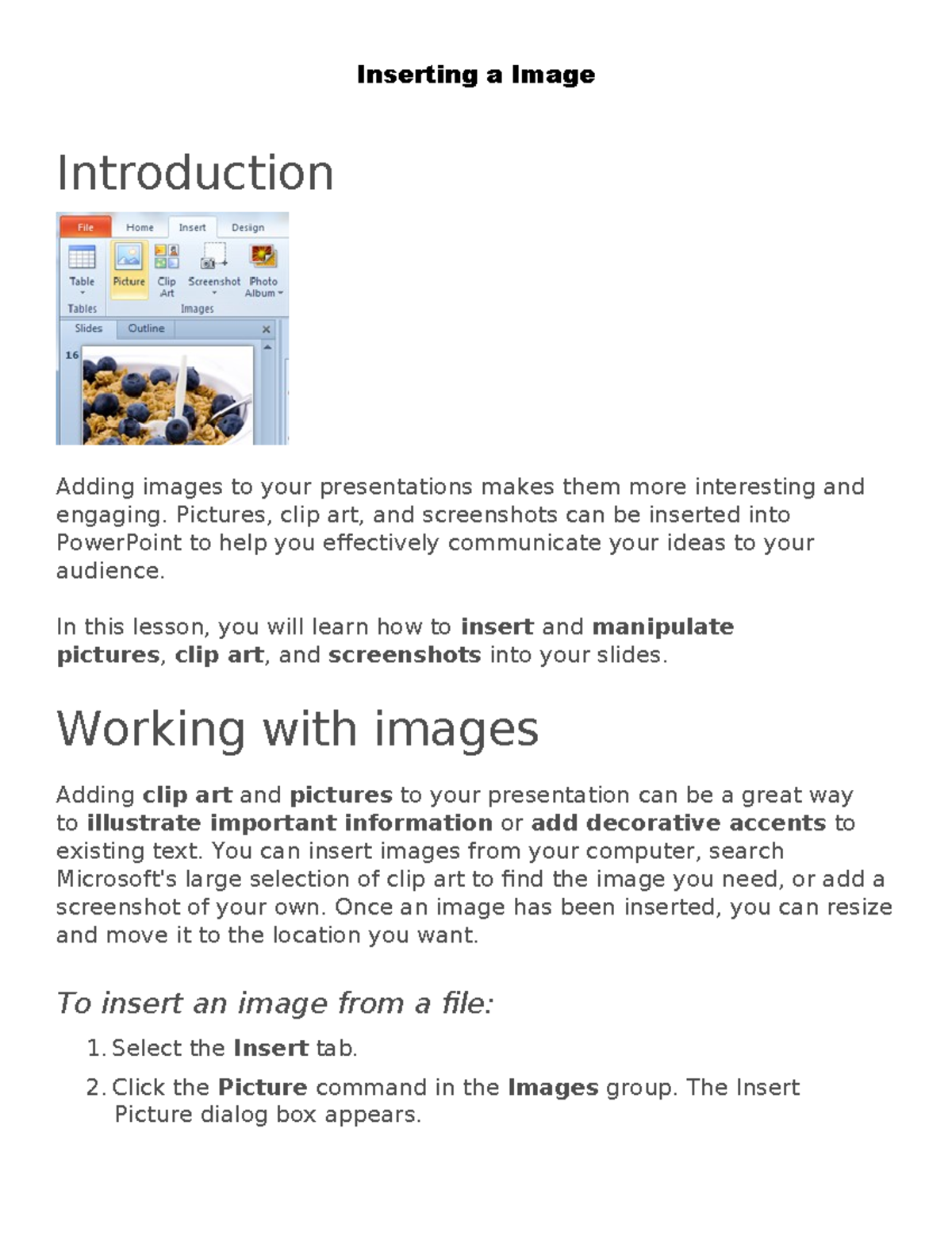 5Inserting a Image - Introduction Adding images to your presentations ...