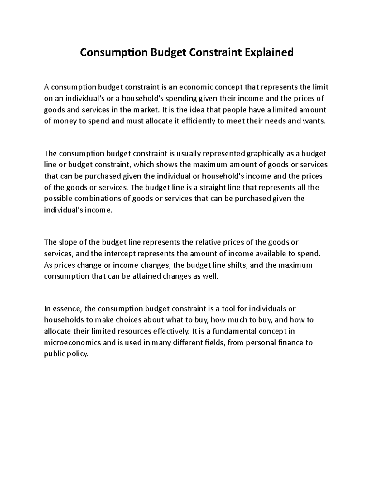 Consumption Budget Constraint Explained - It is the idea that people ...