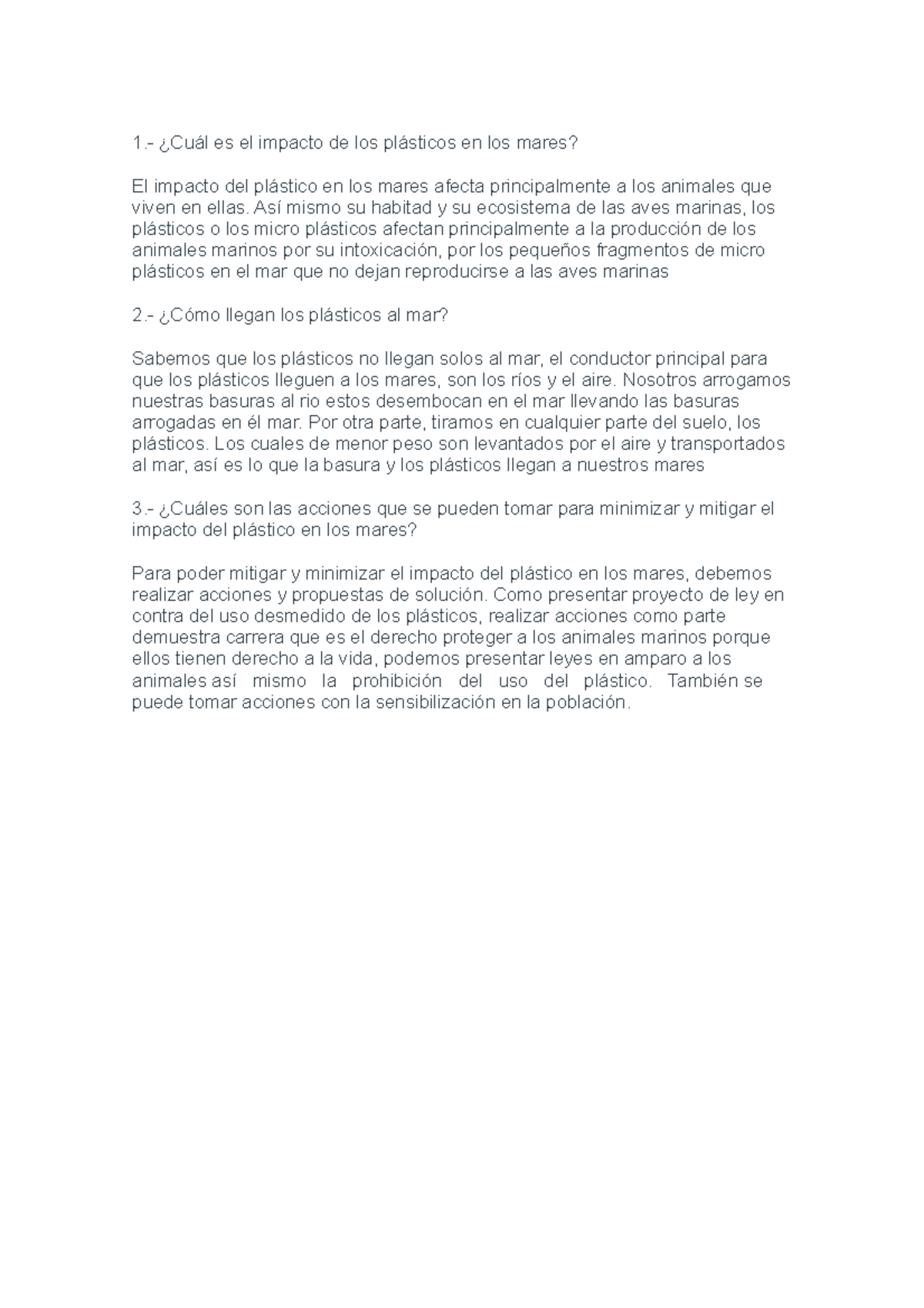 Semana 01 Tema 02 Tarea - El mar y los plásticos - 1.- ¿Cuál es el ...