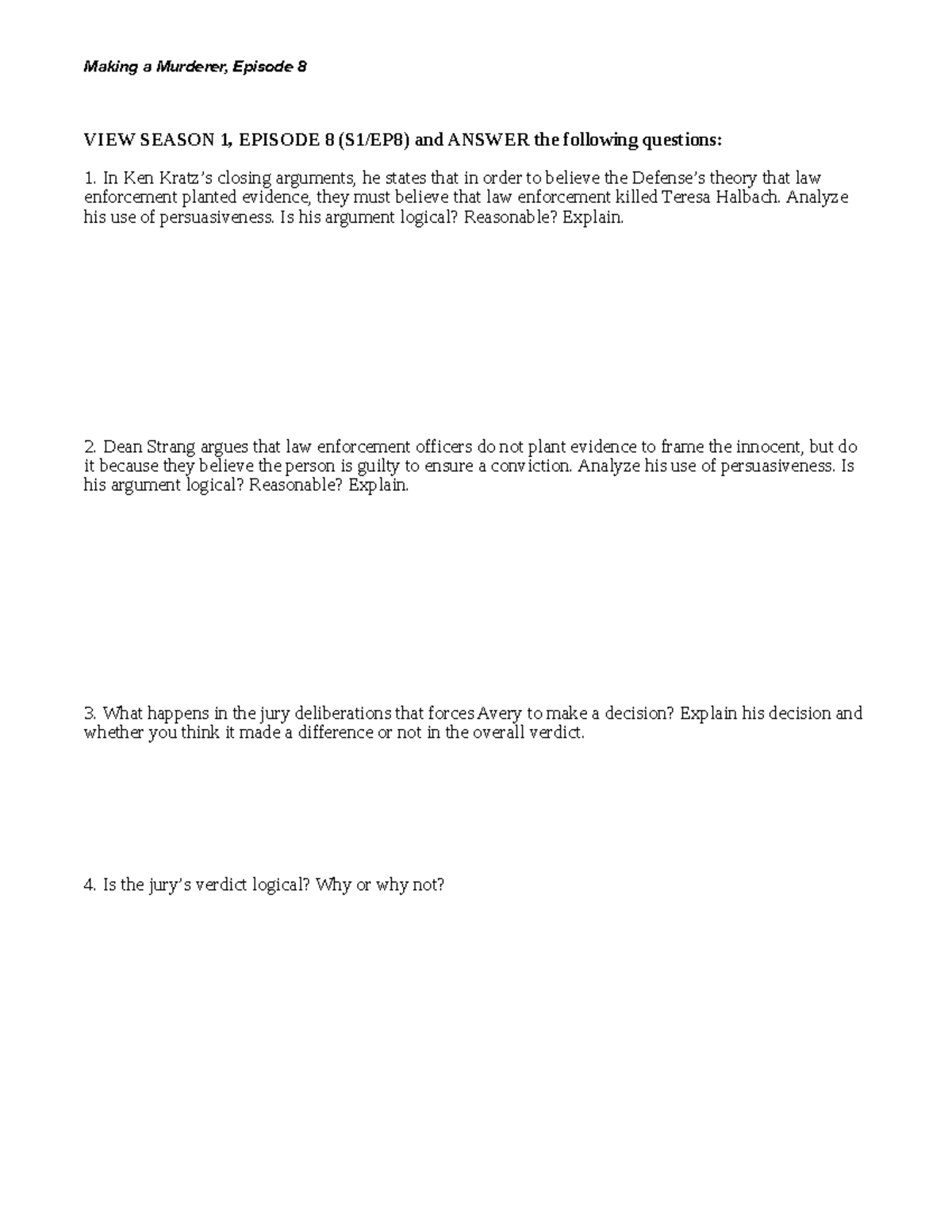 Copy of Making Murderer-Ep8-Student Copy - Making a Murderer, Episode 8 ...