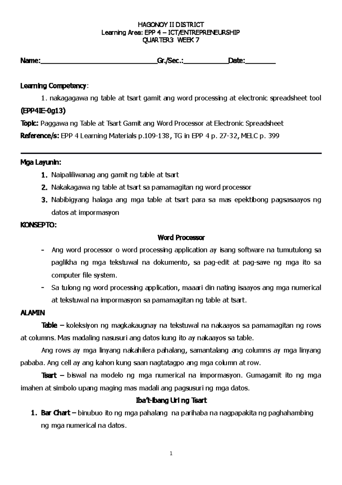 EPP4 ICT Q3 AS W7 - FOR REFERENCE - HAGONOY II DISTRICT Learning Area ...