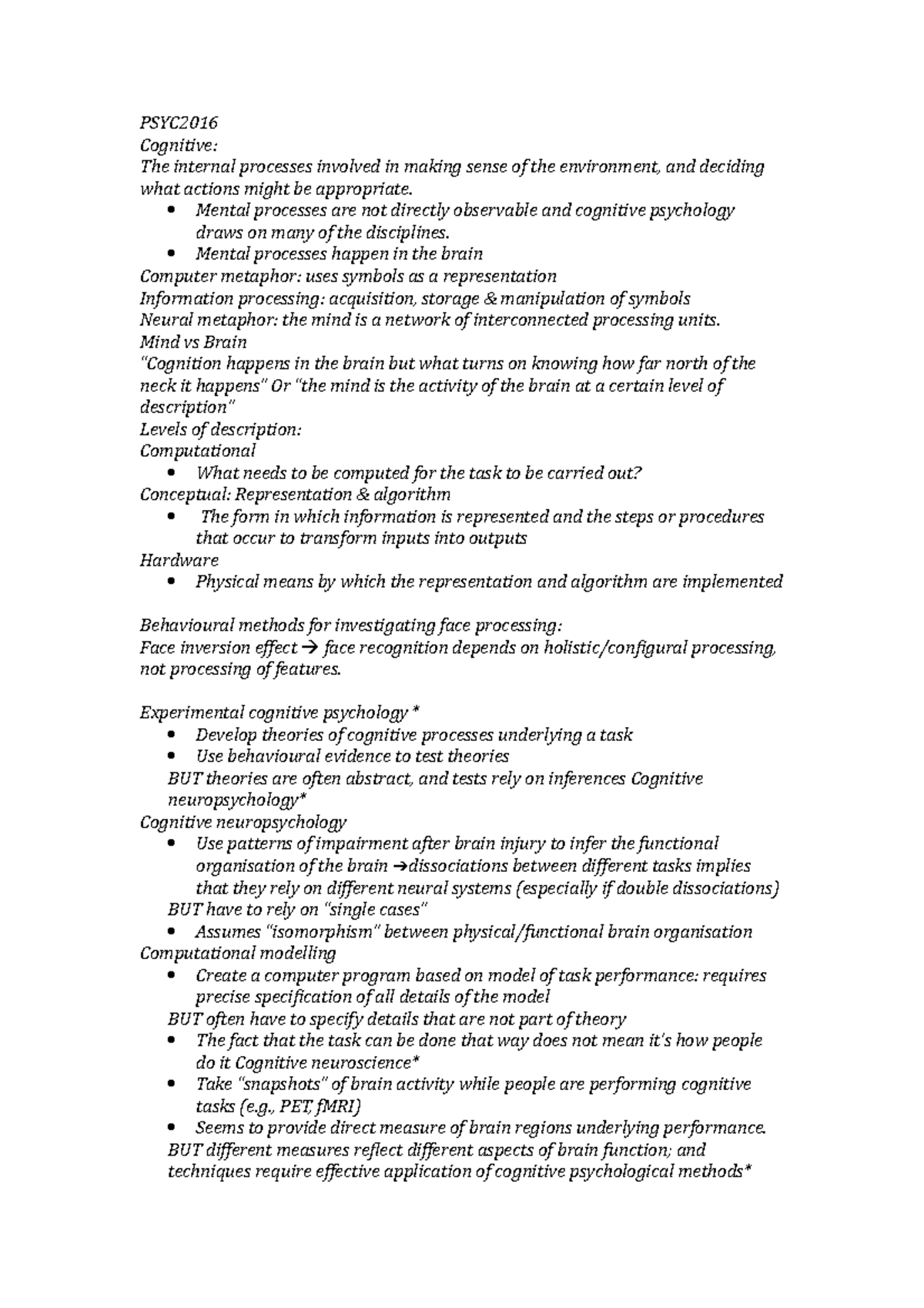 PSYC2016 notes-Perception, Cognition and Intelligence - PSYC Cognitive ...
