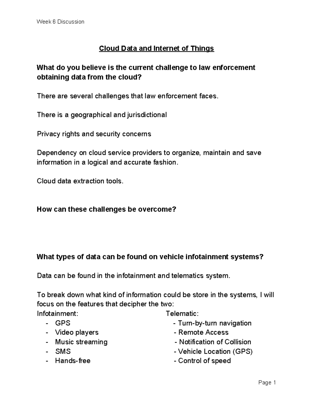 Week 6 Discussion - Cloud Data and Internet of Things What do you ...