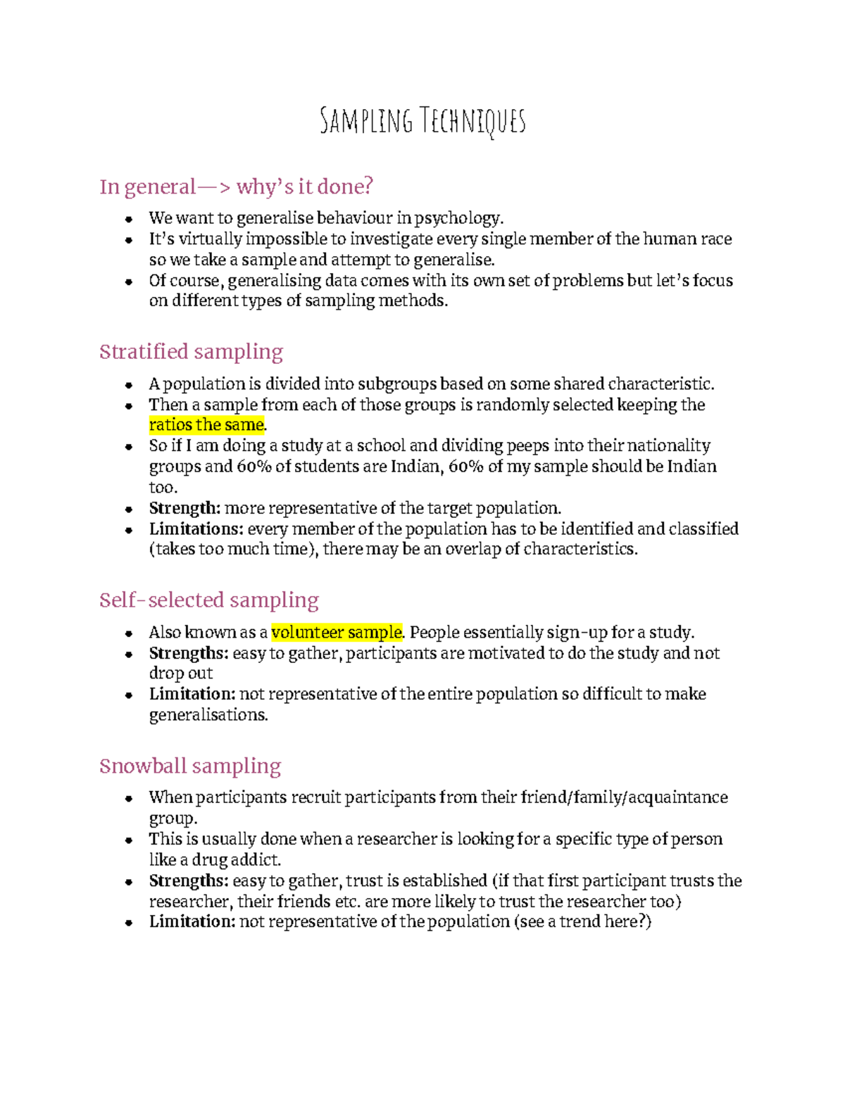 4 - IB psychology - Sampling Techniques In general—> why’s it done? We ...