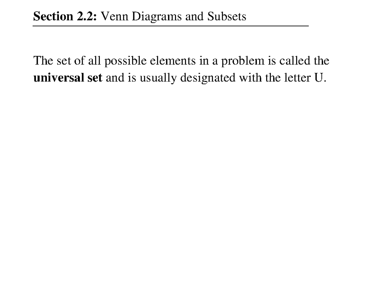 Lecture slides, lectures Section 2.2 - Venn diagrams and subsets ...