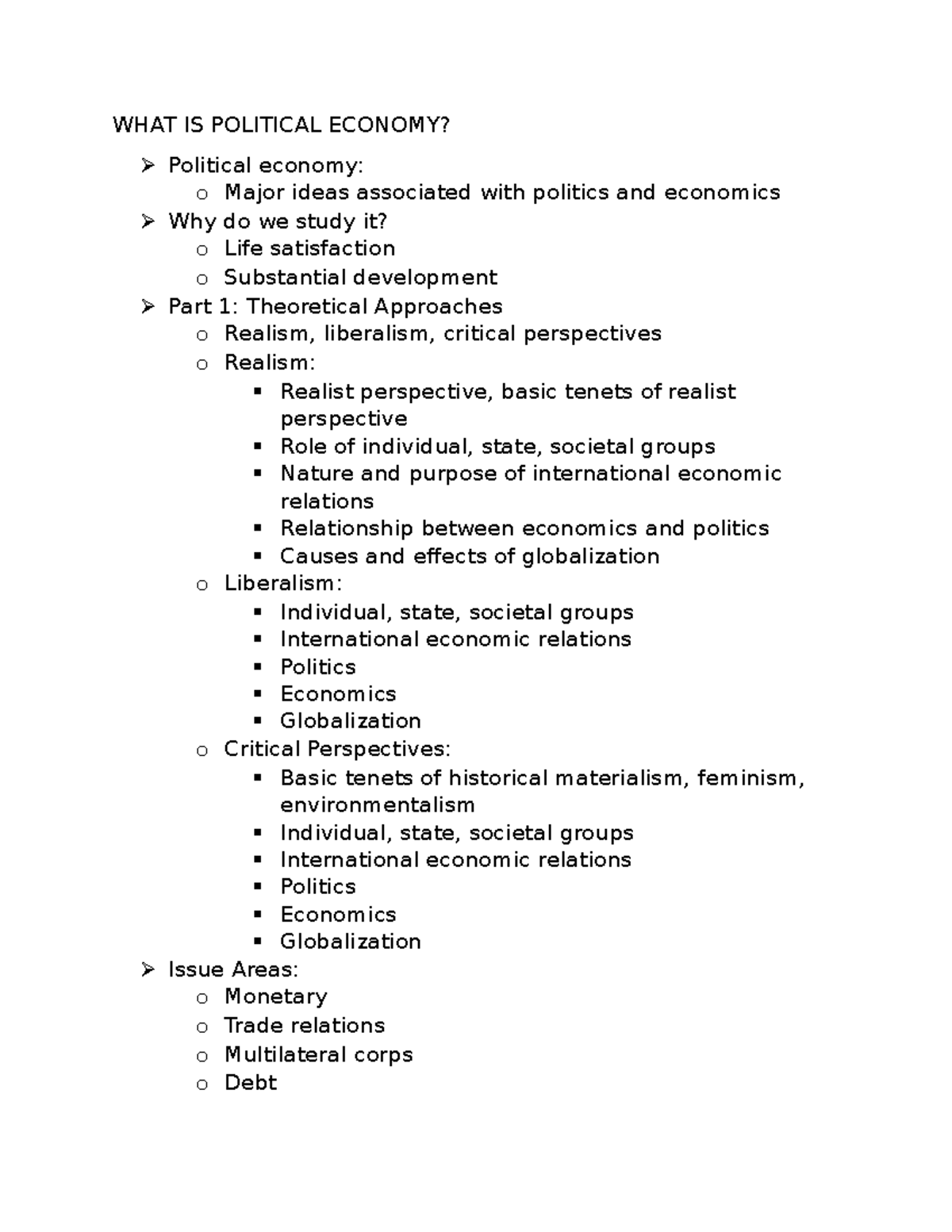 Intro to IPE - Lecture notes 1 - WHAT IS POLITICAL ECONOMY? Political ...