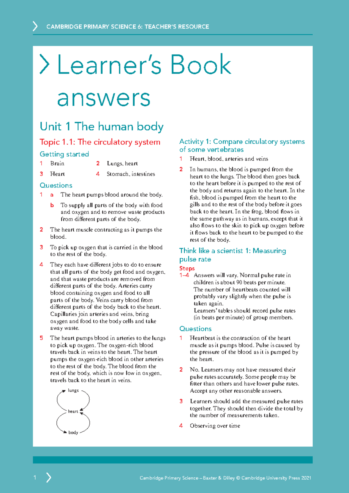 Ilide - Learner’s Book answers Unit 1 The human body Topic 1: The circulatory system Getting ...