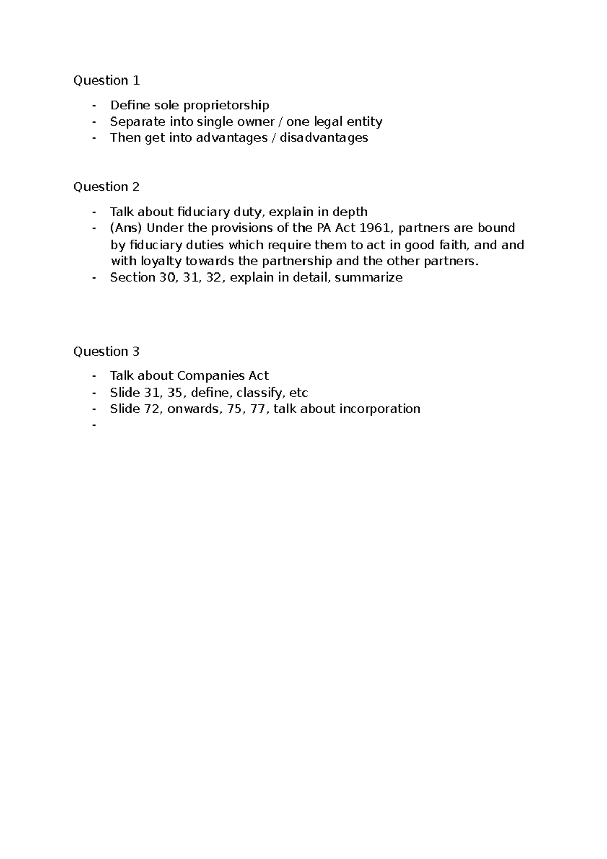 notes tutorial 1 - Question 1 - Define sole proprietorship - Separate ...