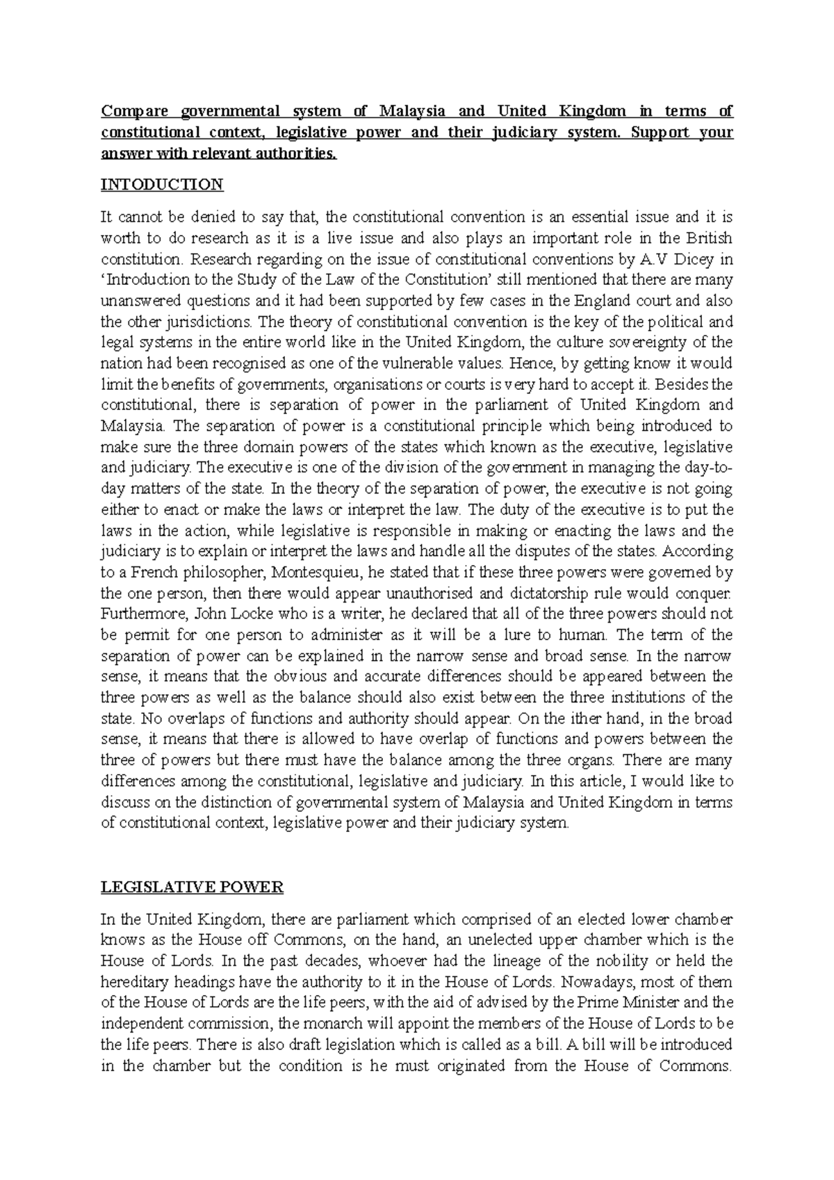 Criminal Assignment - Compare governmental system of Malaysia and ...