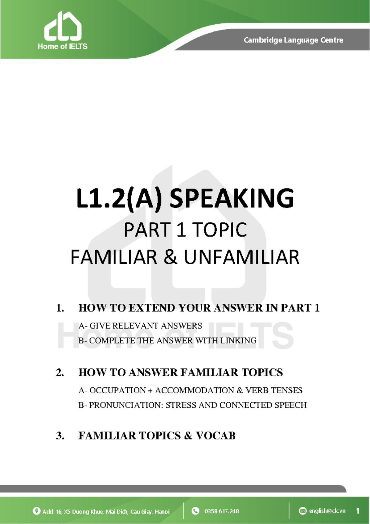 S1.2 (A) Speaking - fdfd - 1 Cambridge Language Centre ####### Add: 16 ...