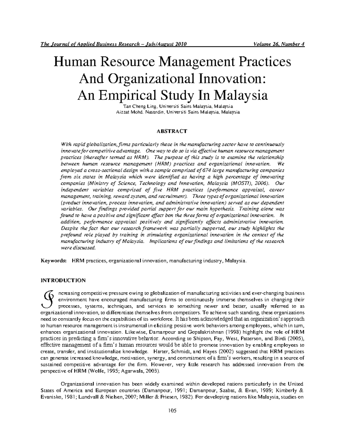 HR Management Practices and Org Innovation - Human Resource Management ...