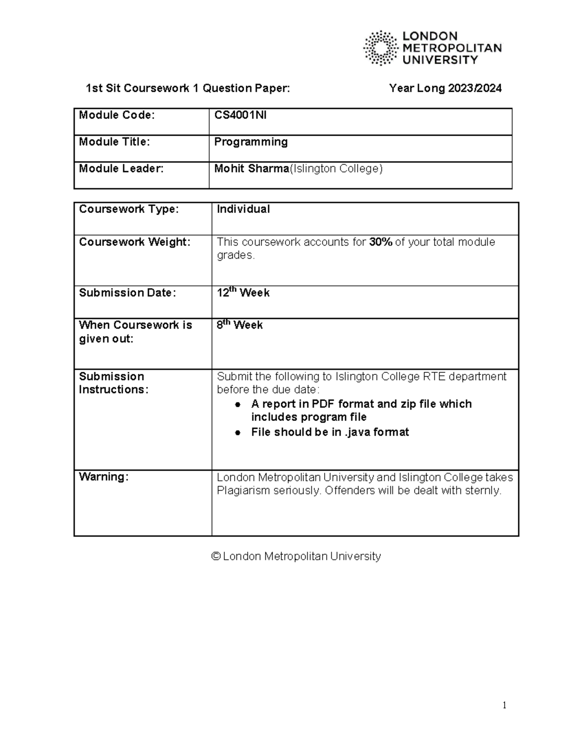 CS4001NIProgramming Y 24Spring Main Sit CW 1QP 82860-1 - 1st Sit ...