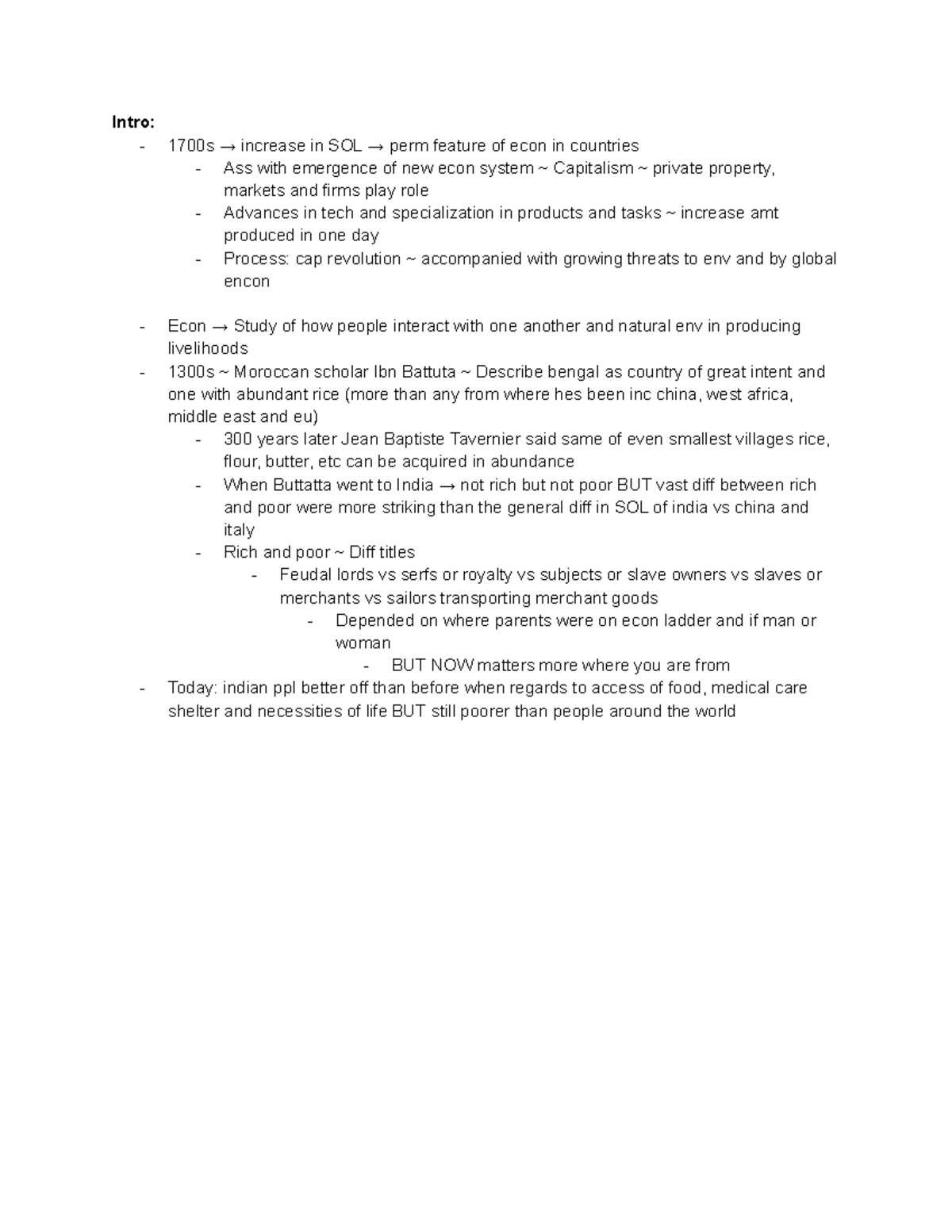 Unit 1 - The Capitalist Revolution - Intro: - 1700s → increase in SOL → ...