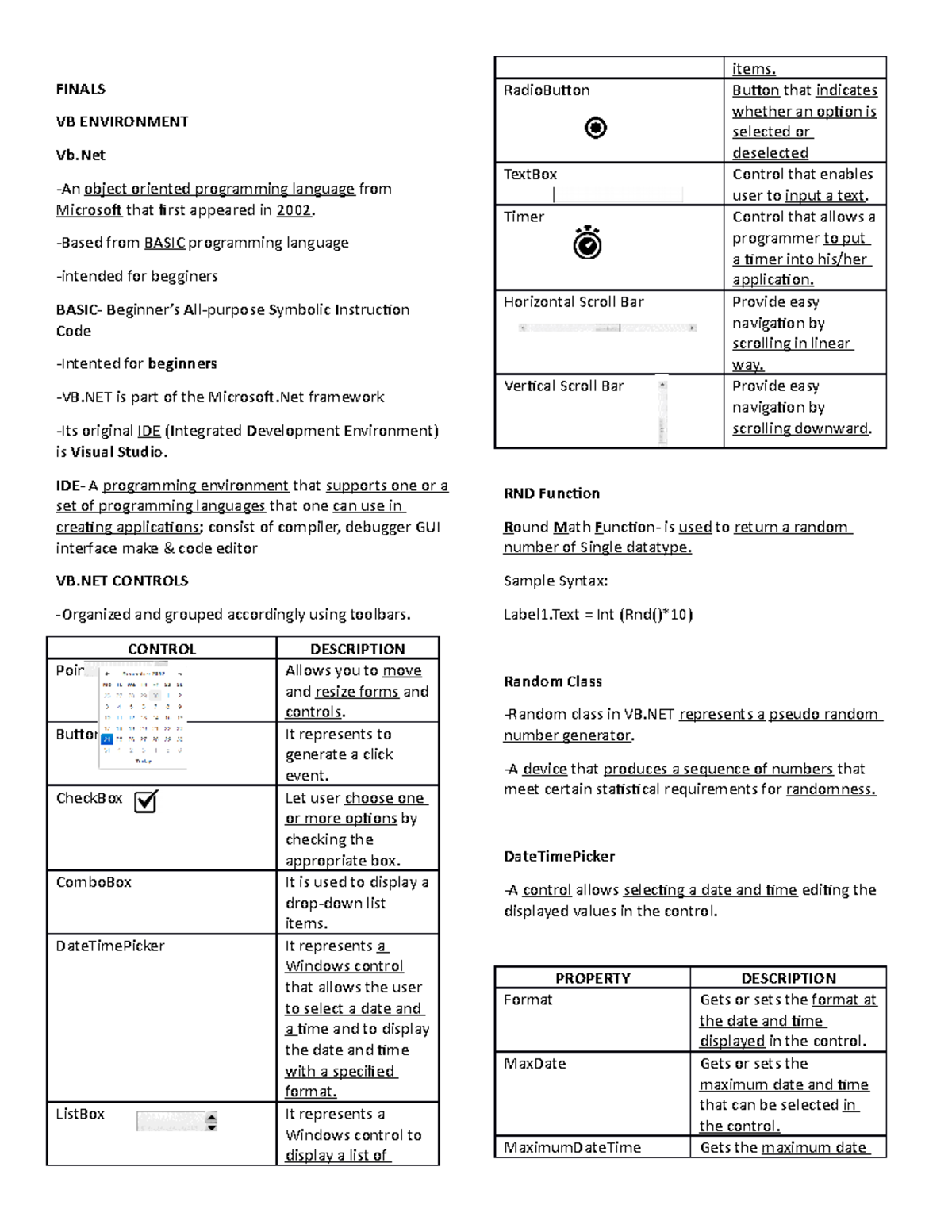 Programming- Reviewer - FINALS VB ENVIRONMENT Vb -An object oriented ...