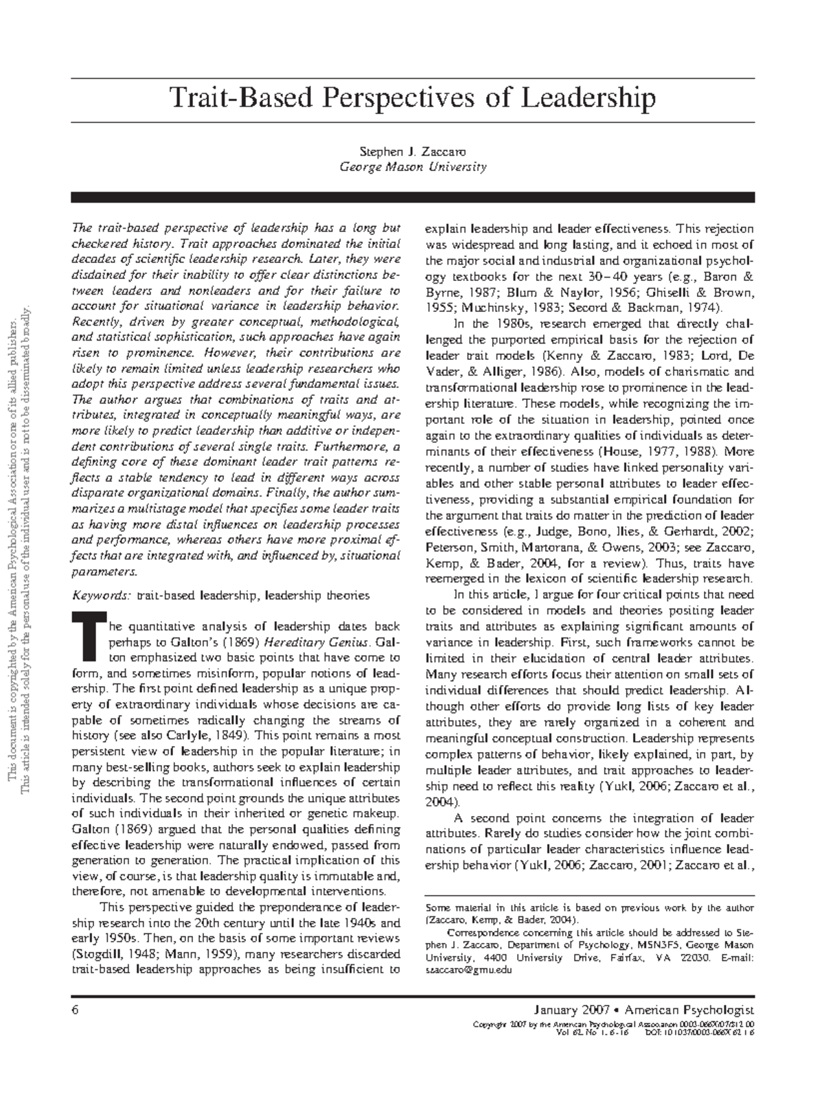 Trait-based perspectives of le - Trait-Based Perspectives of Leadership ...