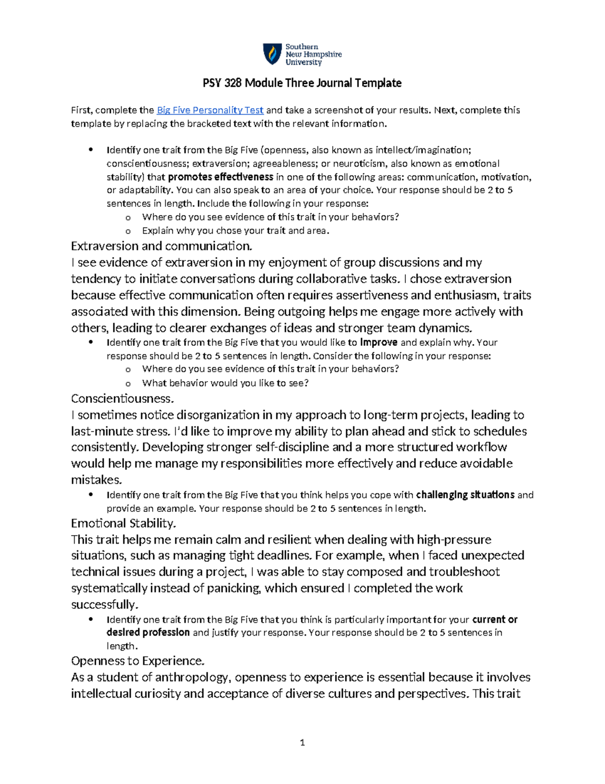 PSY 328 Module Three Journal Template Complete - PSY 328 Module Three ...