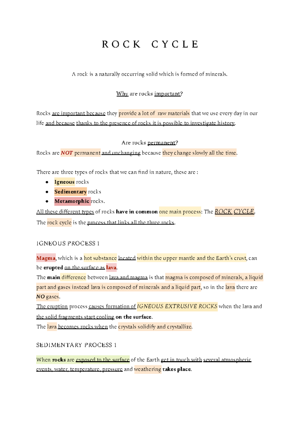 Earth Science complete - R O C K C Y C L E A rock is a naturally ...