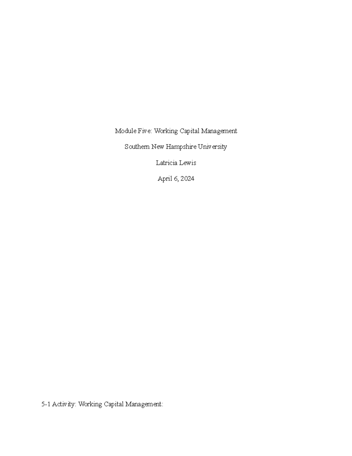 5-1 Working Capital Management - Module Five: Working Capital ...