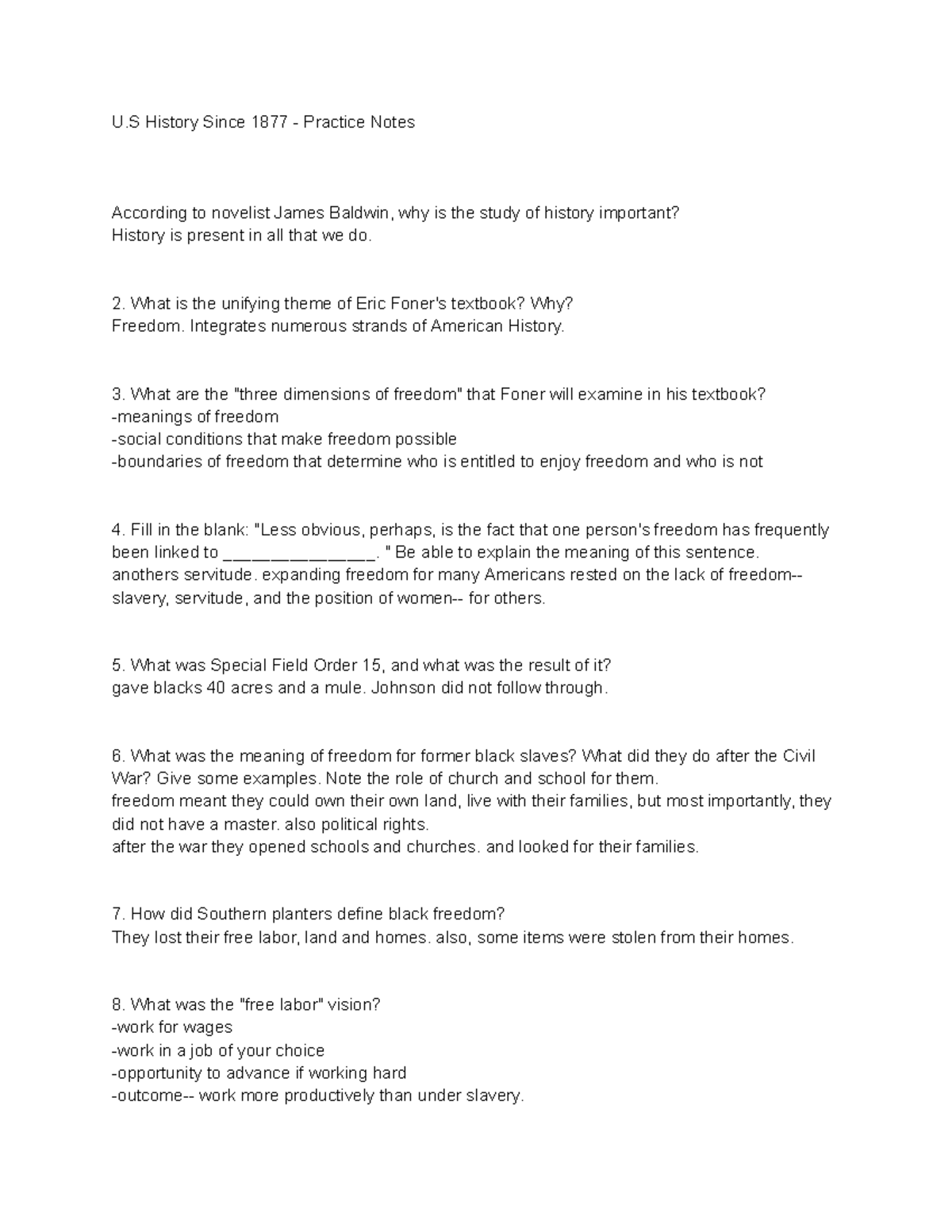 U - note - U History Since 1877 - Practice Notes According to novelist ...