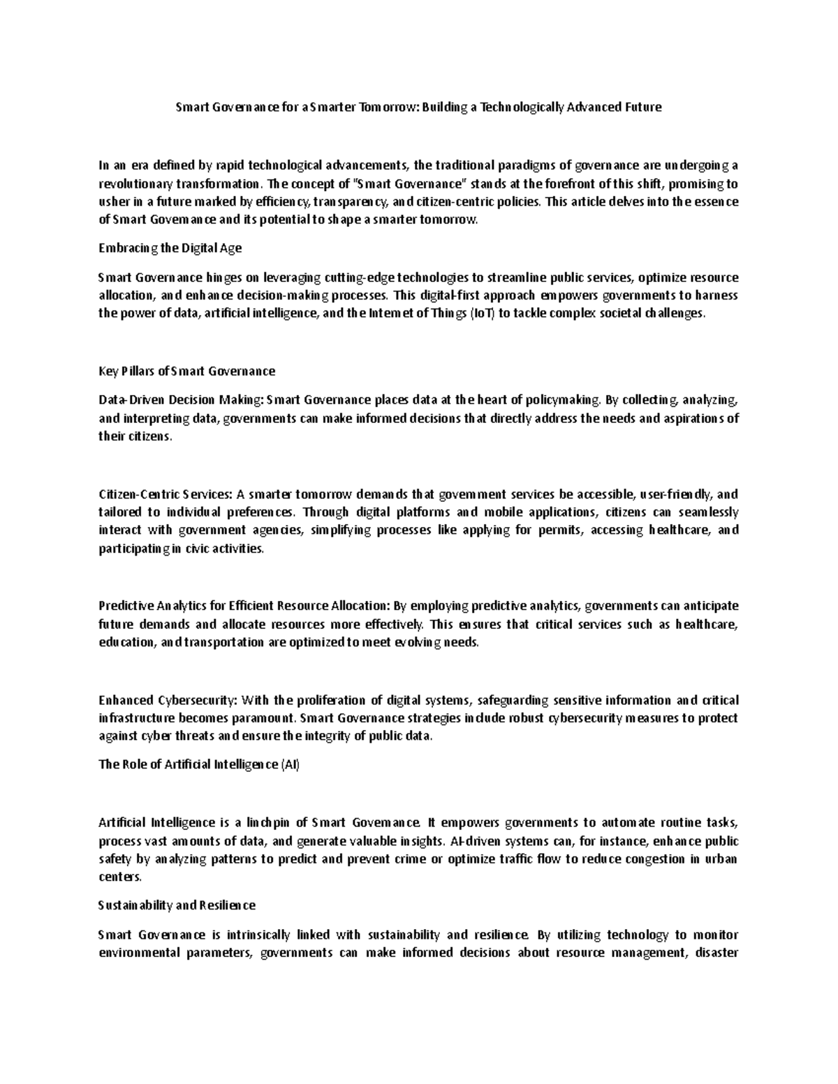 Smart Governance for a Smarter Tomorrow - The concept of "Smart ...