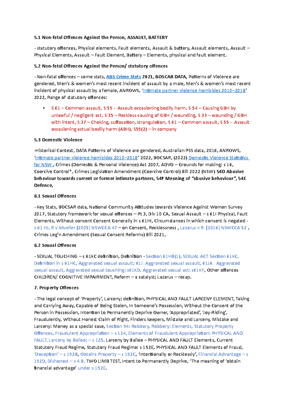 Criminal law conrents - contemts - 5 Non-fatal Offences Against the ...