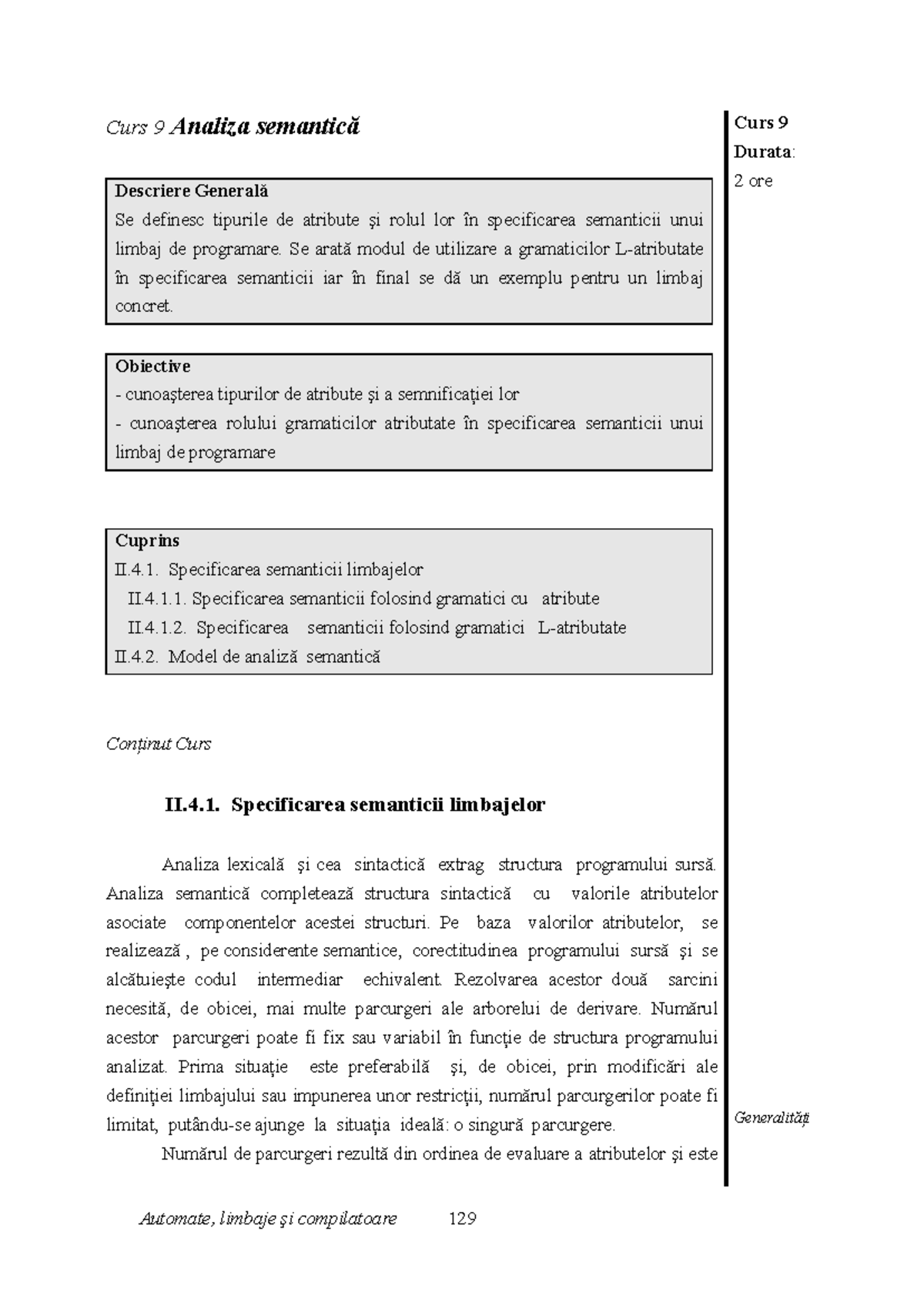 Curs LFAC-9 - desc - Curs 9 Analiza semantică Descriere Generală Se ...