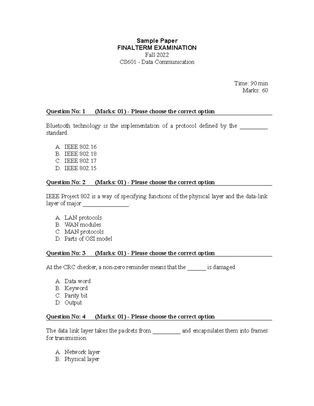 Template Sample Paper CS601 - Sample Paper FINALTERM EXAMINATION Fall ...