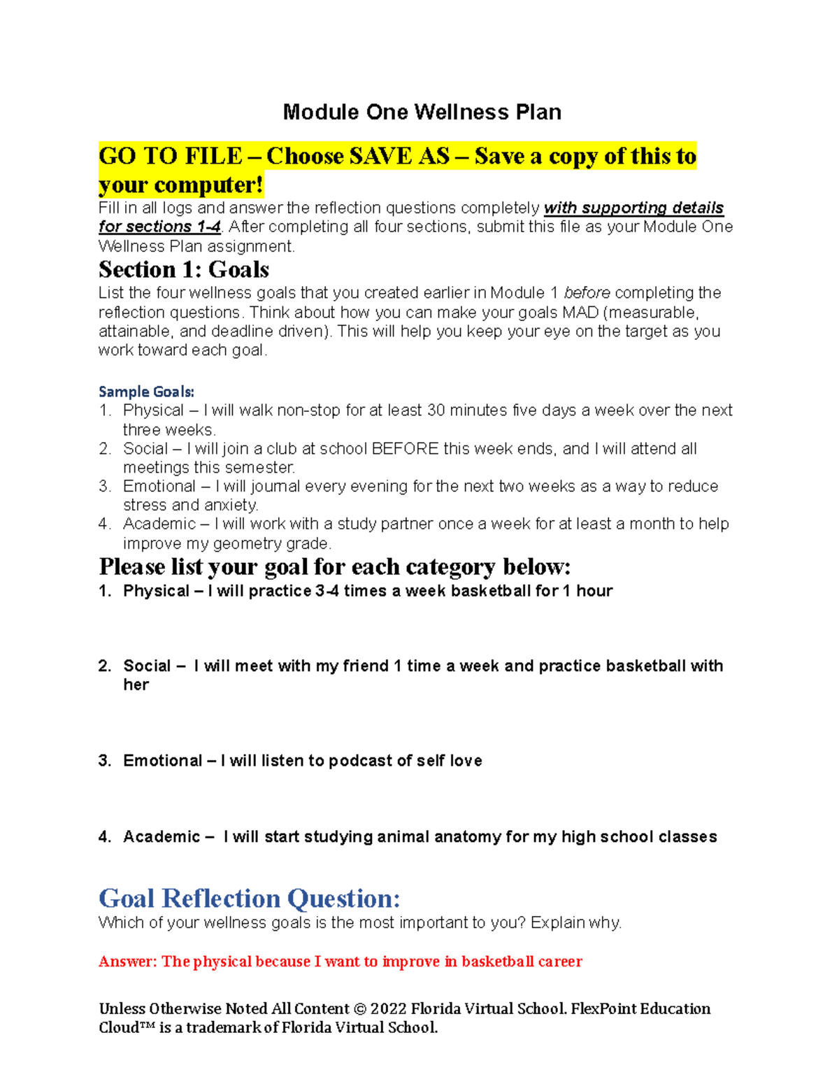 Module one wellness plan - Module One Wellness Plan GO TO FILE – Choose ...