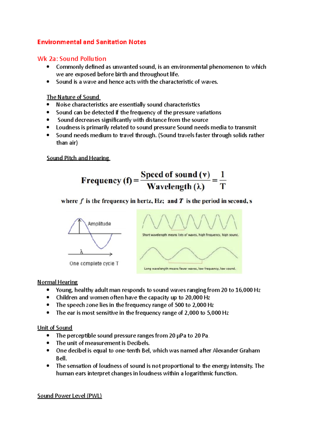 Environmental and Sanitation Notes - Sound is a wave and hence acts ...