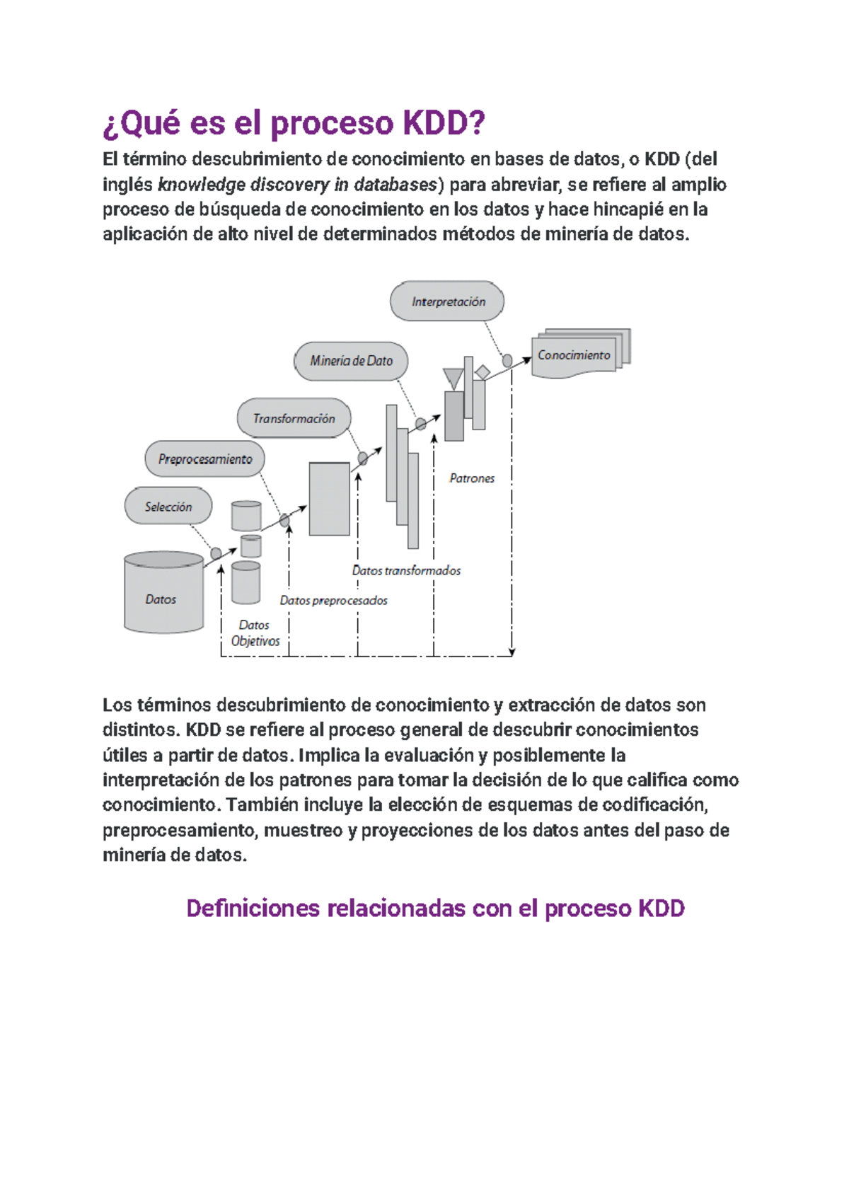 Big Data - Big Data resumen - ¿Qué es el proceso KDD? El término ...