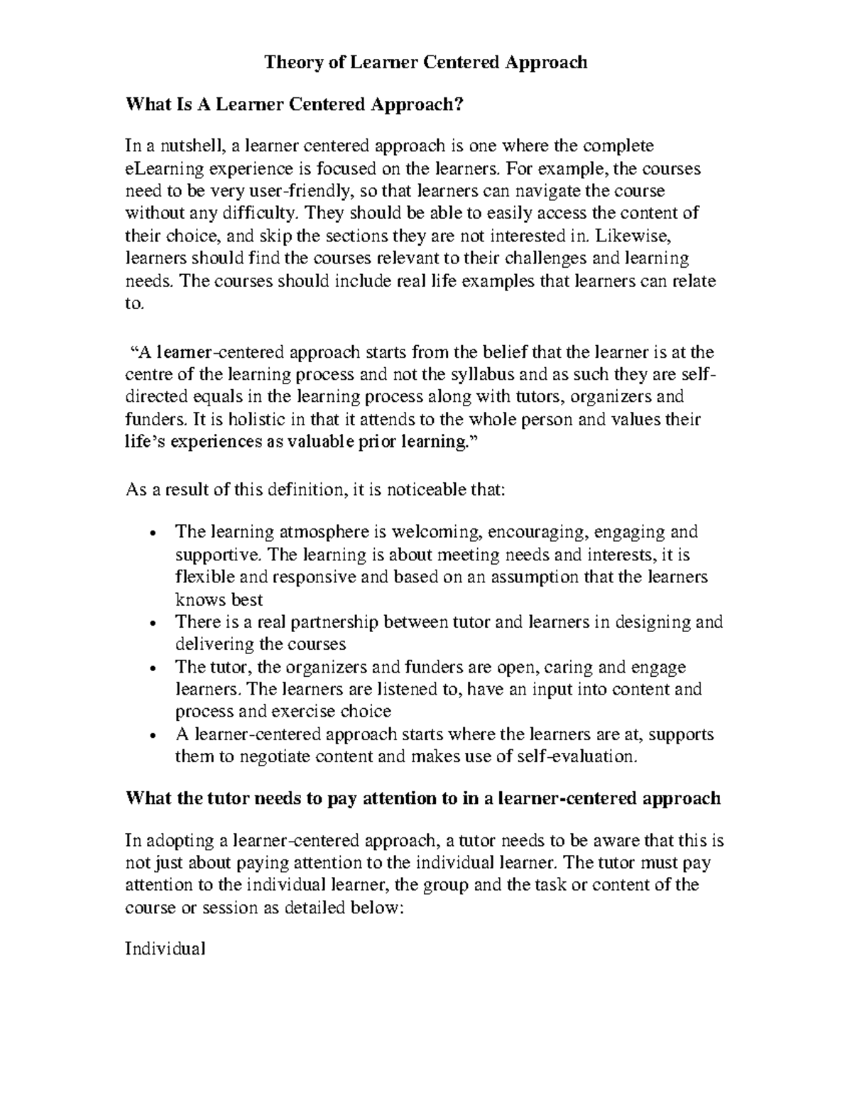 Report - Educational - Theory of Learner Centered Approach What Is A ...