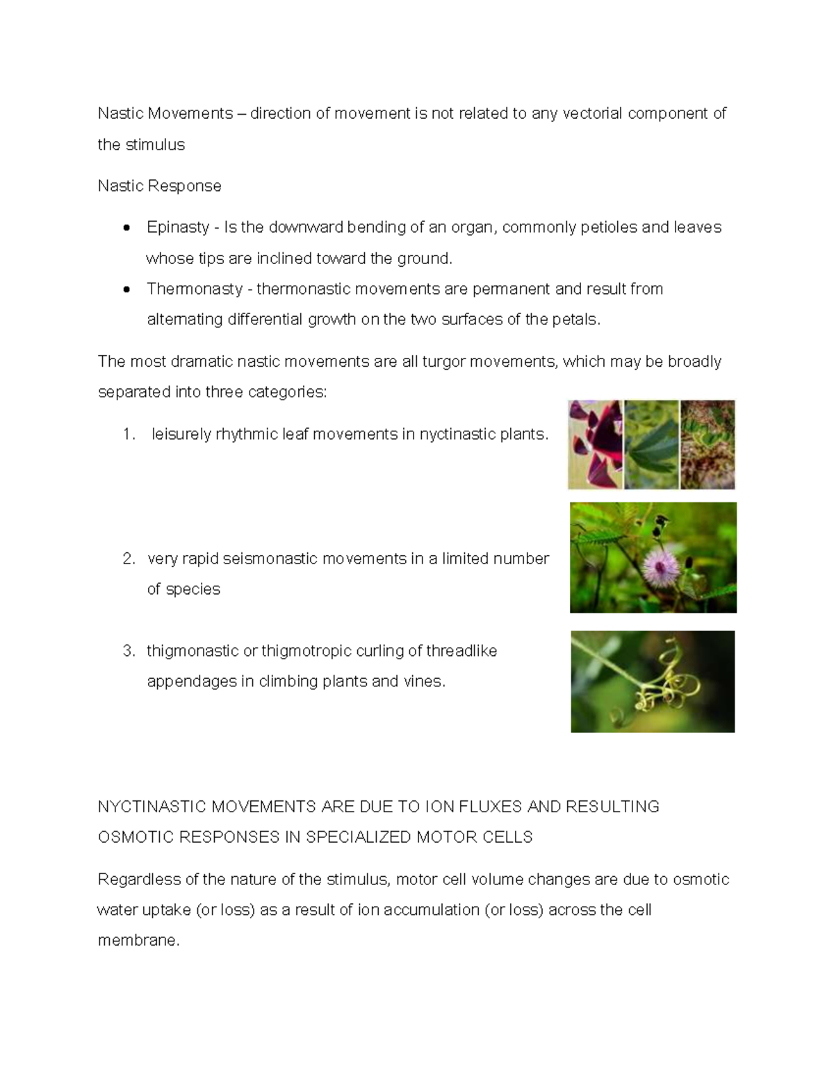 Nastic Movements - Thermonasty - thermonastic movements are permanent ...