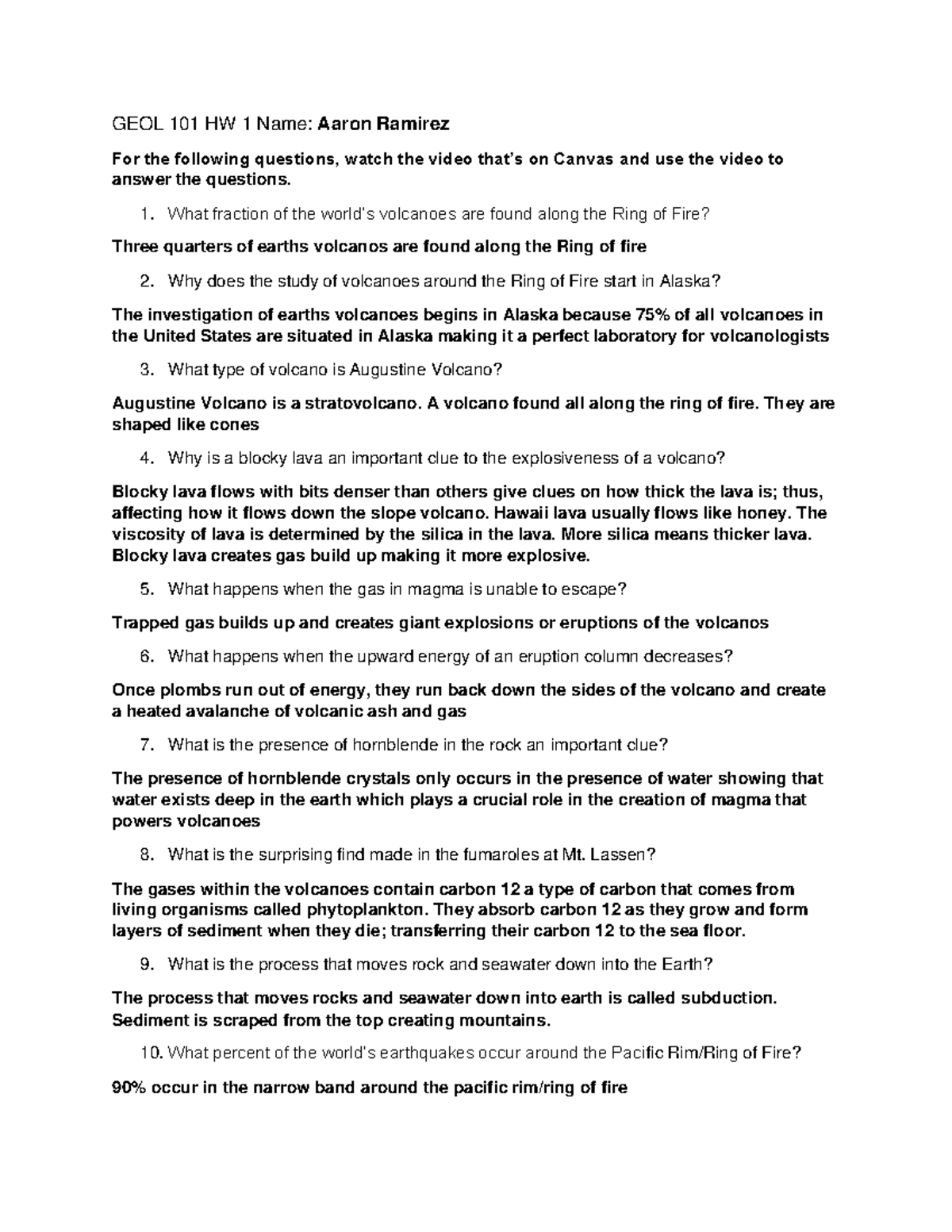 Aaron Ramirez Homework #1 Marianas Trench video - GEOL 101 HW 1 Name ...