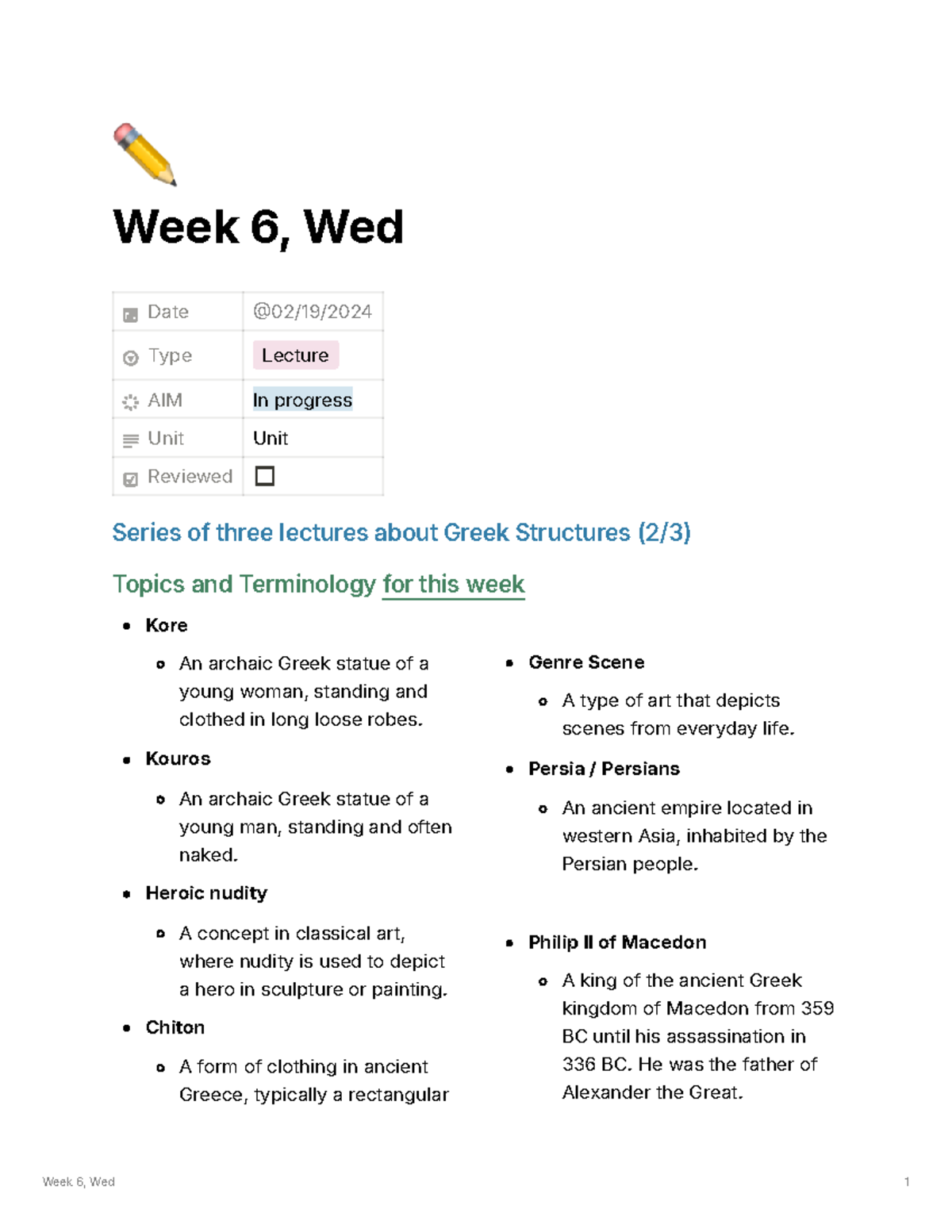 Week 6 Wed65 Lecture Notes Week 6 Wed Date Type Lecture Aim In Progress Unit Unit Reviewed