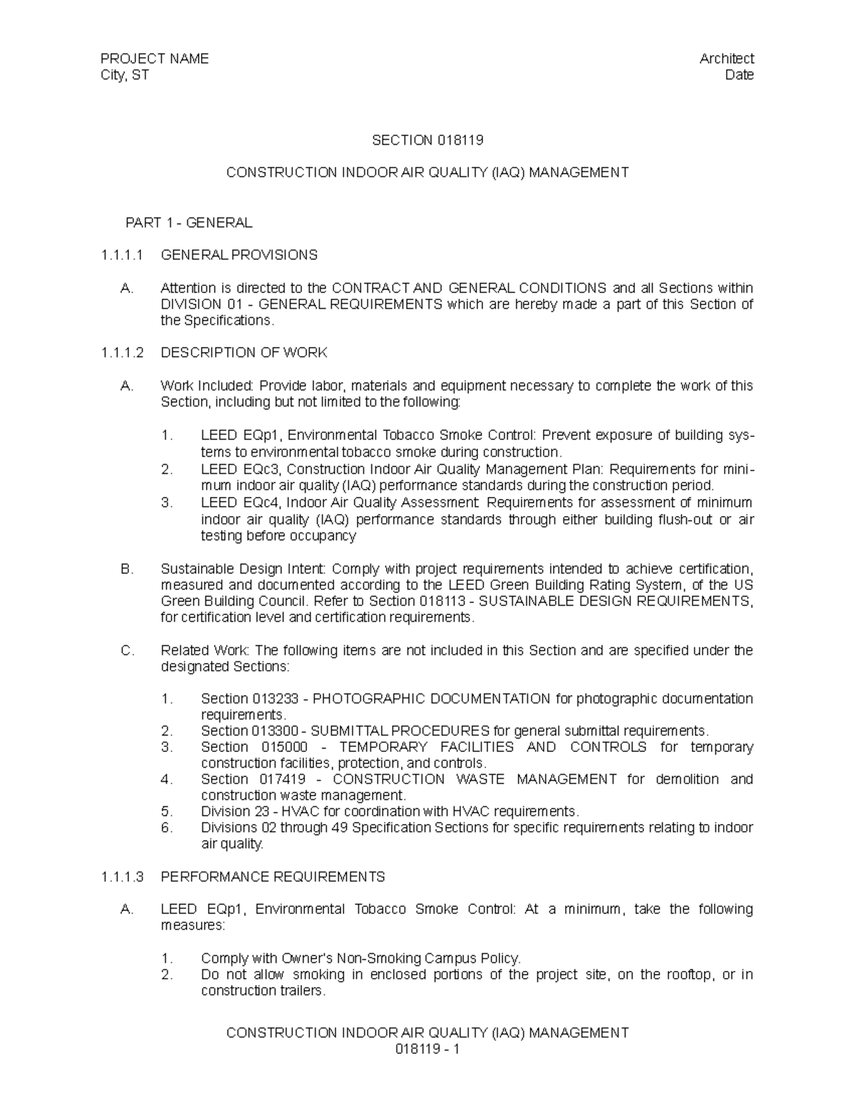 018119-construction+iaq+mgmt-leed+v4 - City, ST Date SECTION 018119 ...