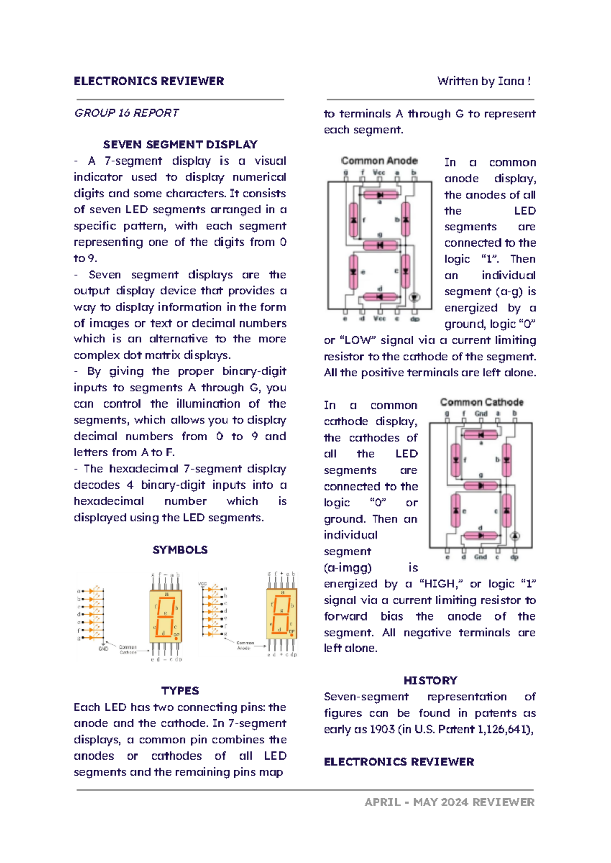 Q4 Electronics 10 Reviewer - ELECTRONICS REVIEWER GROUP 16 REPORT SEVEN SEGMENT DISPLAY A 7 ...