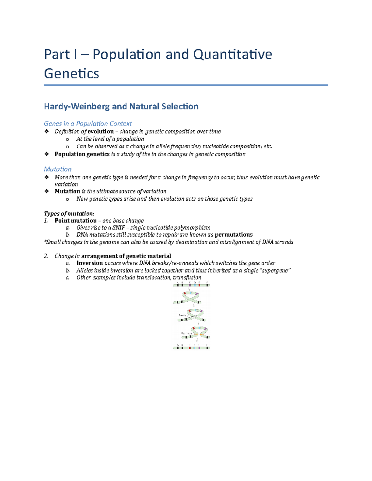 Part I – Population and Quantitative Genetics - Part I – Population and ...