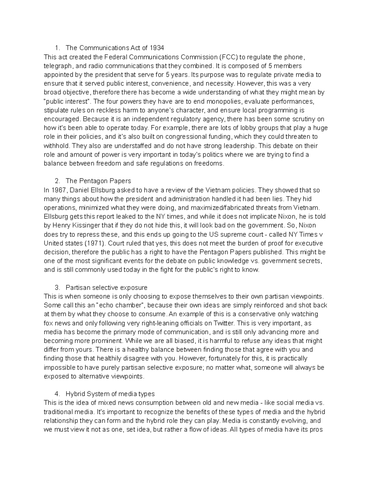 US Gov, Media assignment - The Communications Act of 1934 This act ...