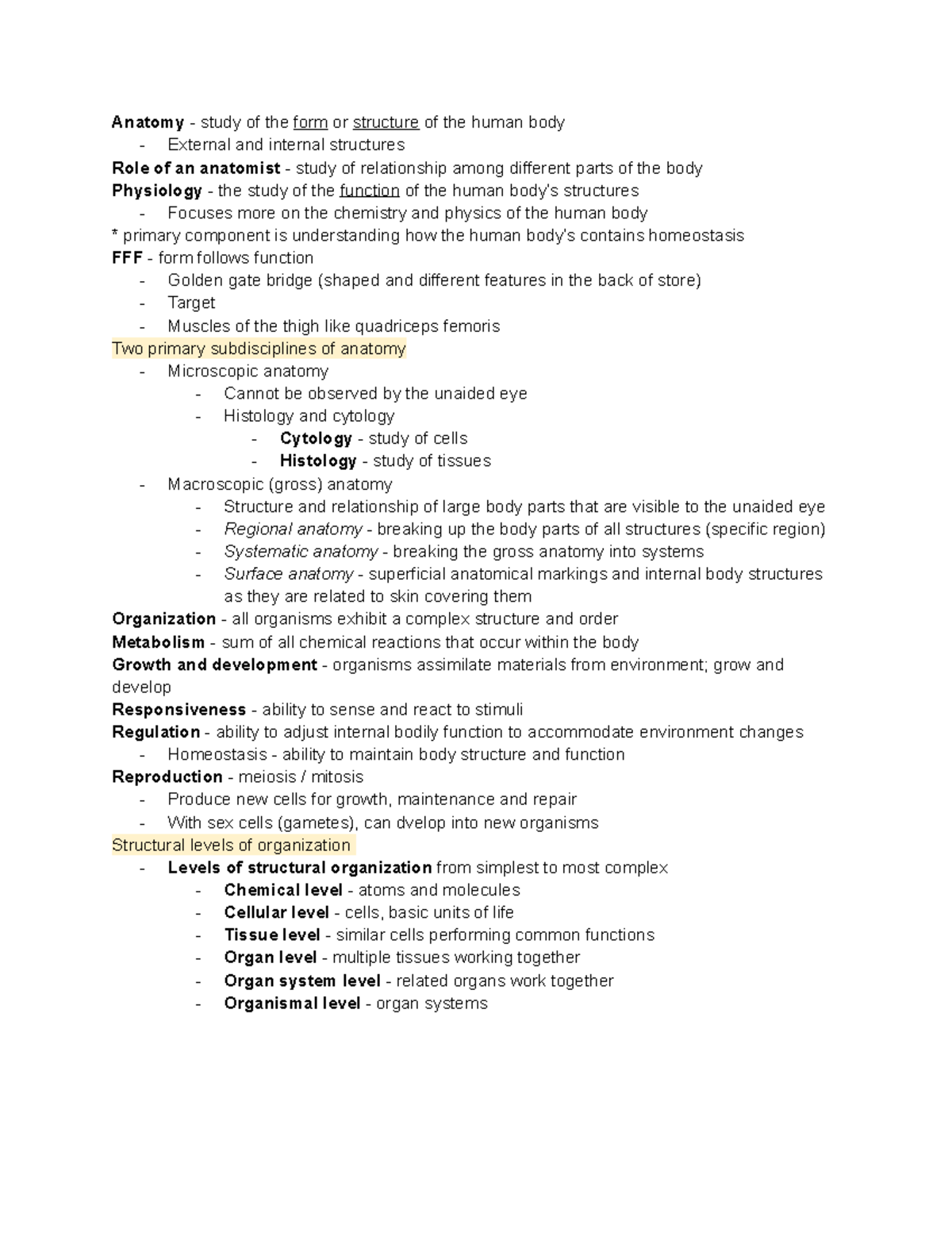 Anatomy unit one - Anatomy - study of the form or structure of the ...