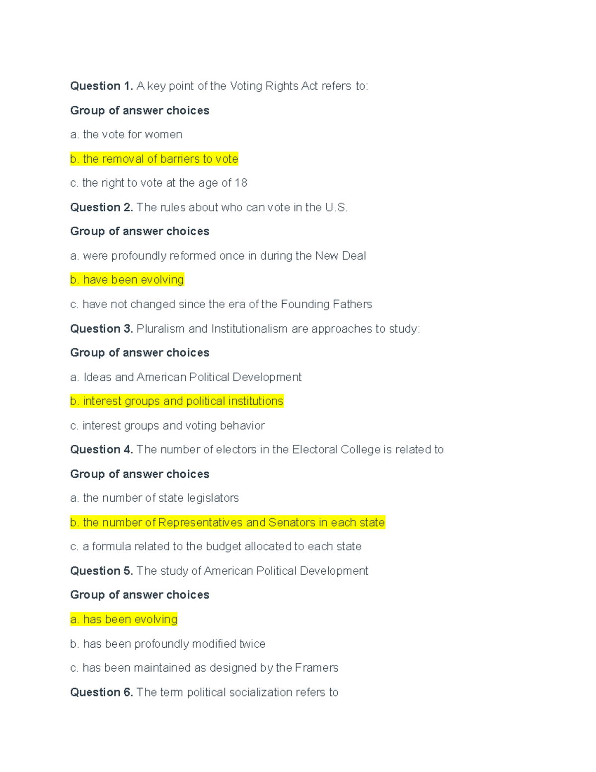 Poltical Science Exam Answer - Question 1. A key point of the Voting ...