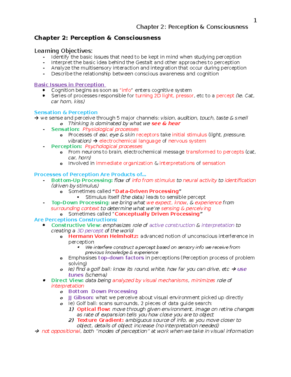 Chapter 2- Perception & Consciousness - Chapter 2: Perception ...