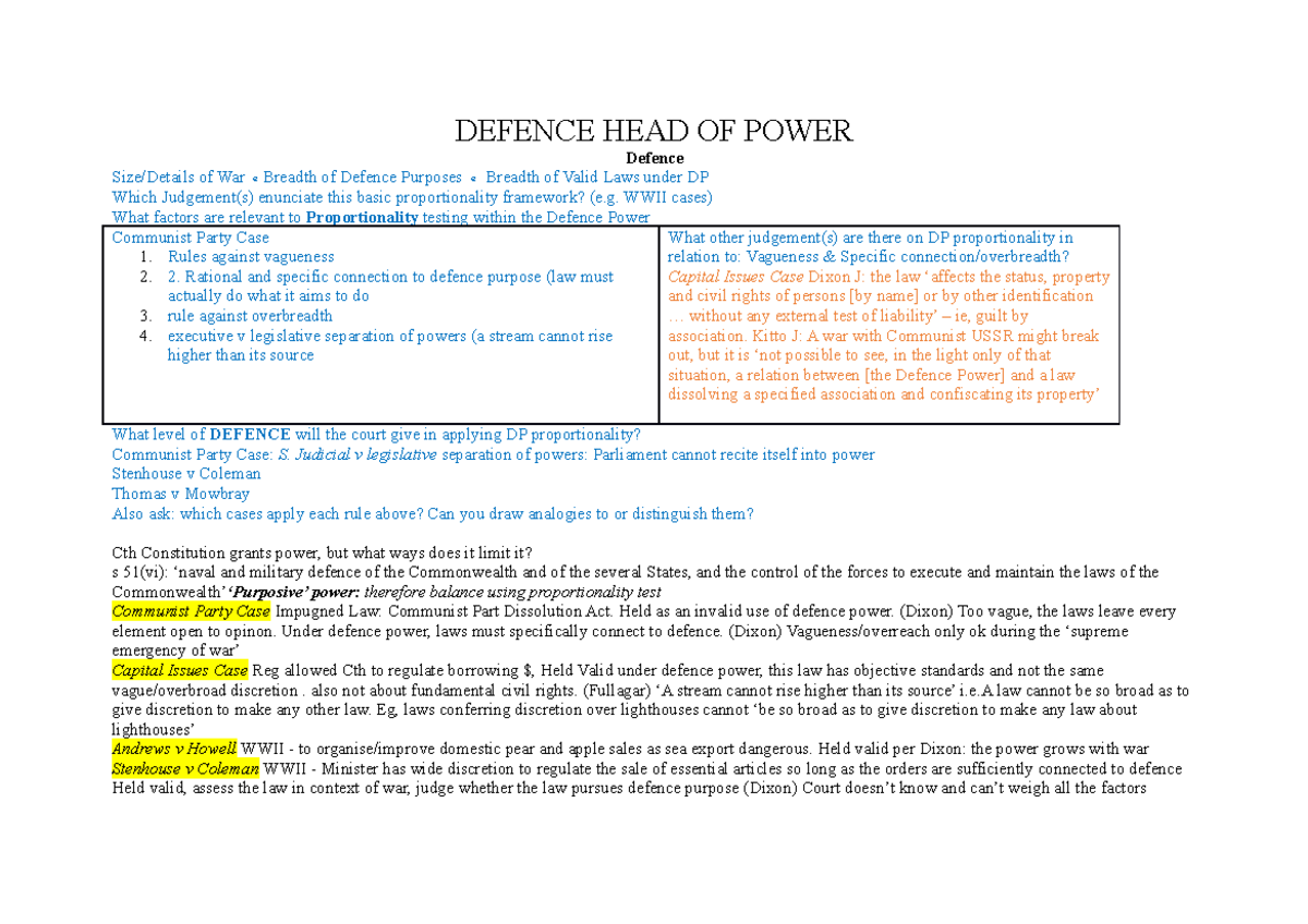 Defence HEAD OF Power - DEFENCE HEAD OF POWER Defence of War Breadth of ...