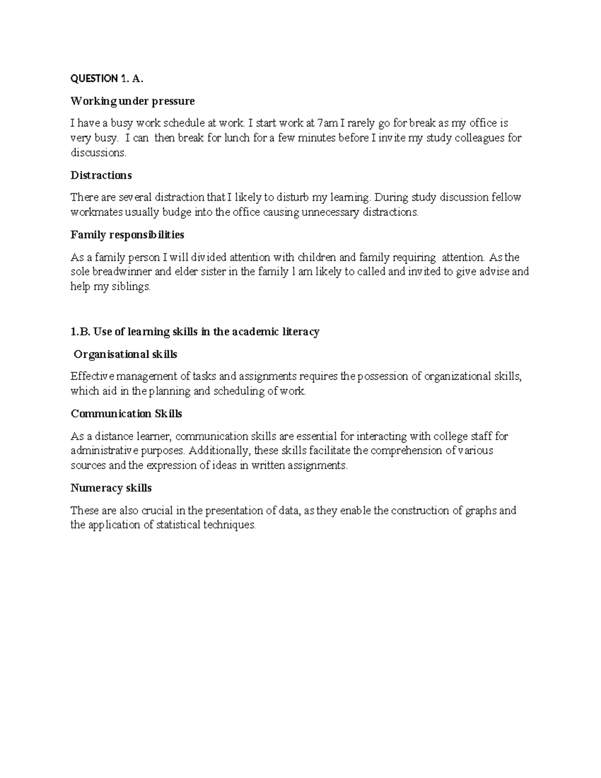 Aclit Assigment 1 9AM - lecture notes - QUESTION 1. A. Working under ...