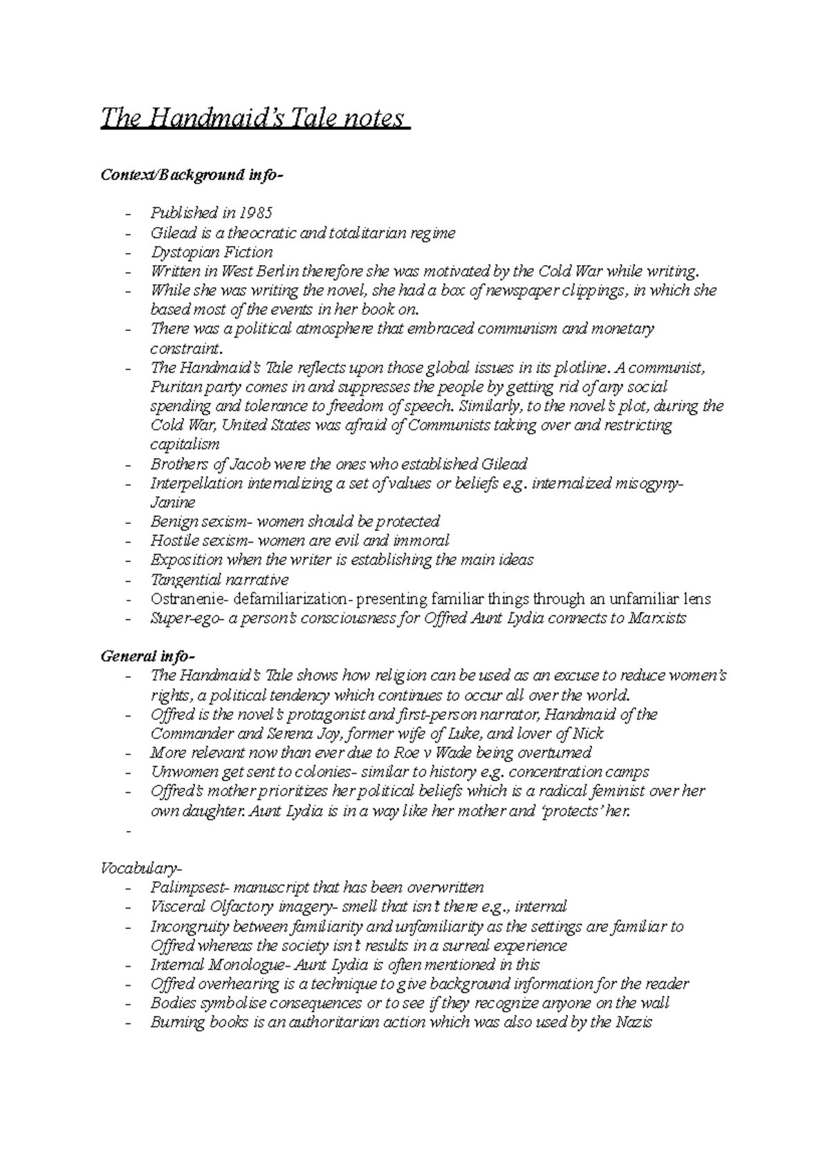 the handmaids tale first 13 chapters - The Handmaid’s Tale notes ...