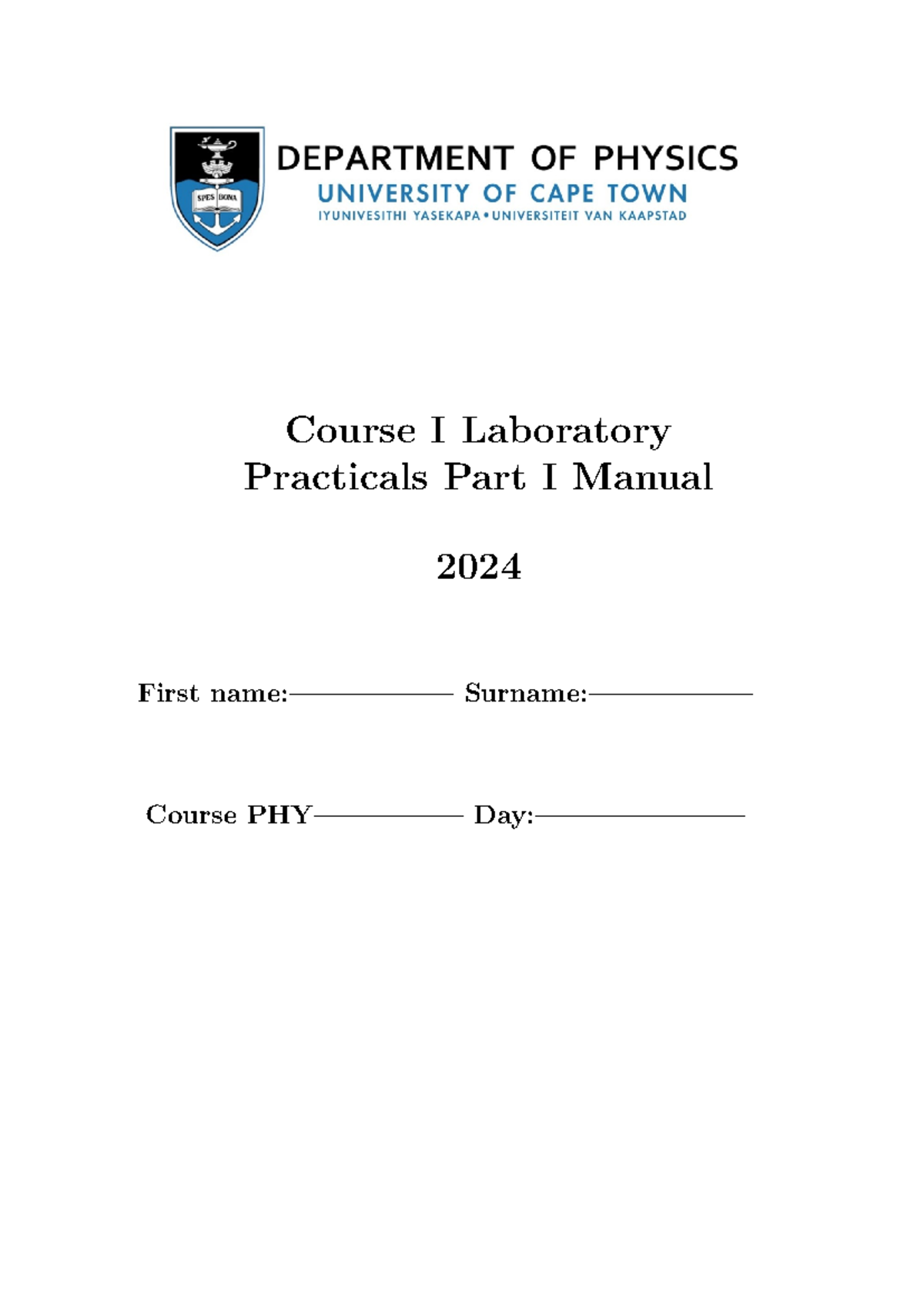 Practicals Part I - Course I Laboratory Practicals Part I Manual 2024 First name:—————– - Studocu