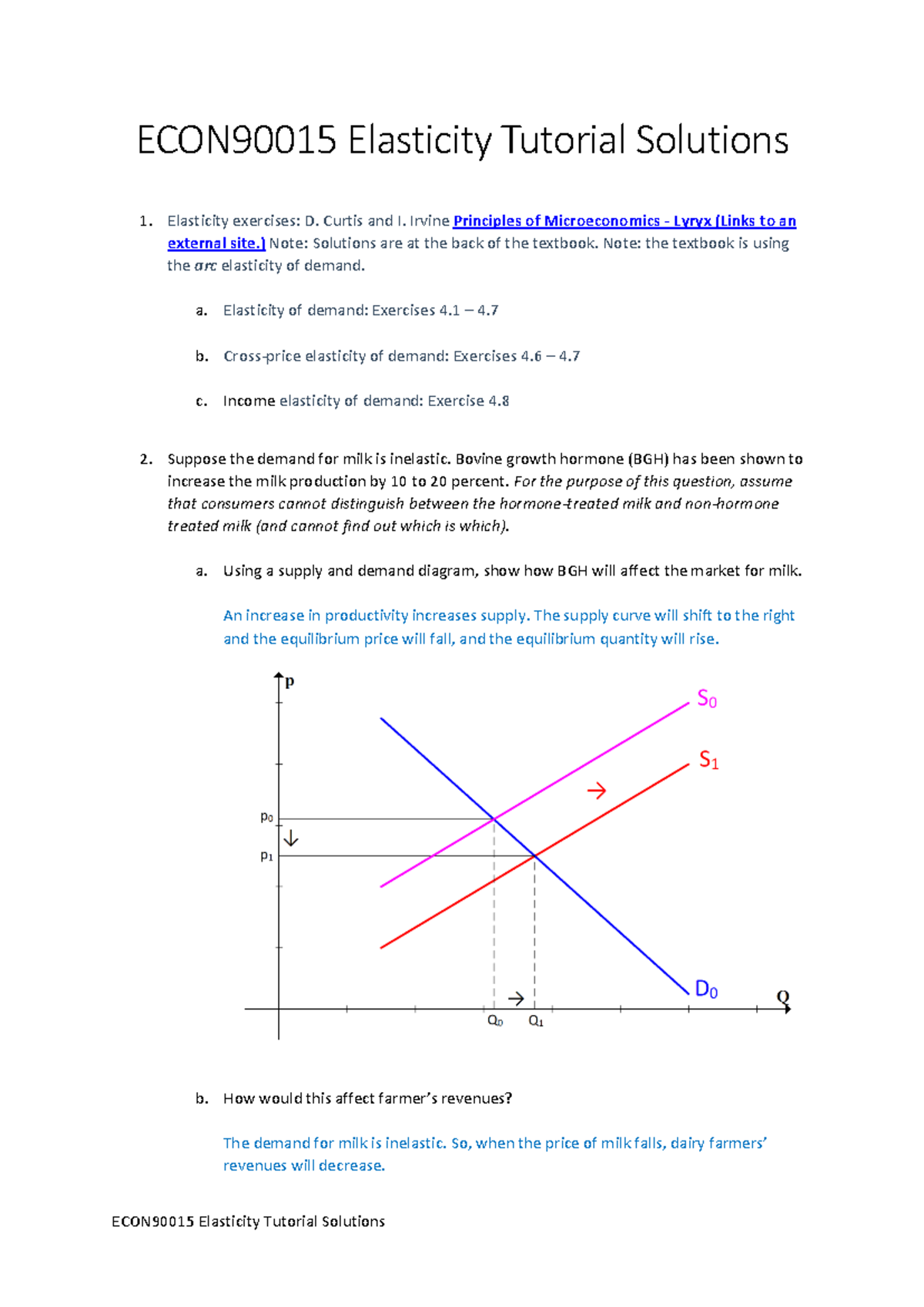 ECON90015 2023 Elasticity Tutorial Solutions - ECON90015 Elasticity ...