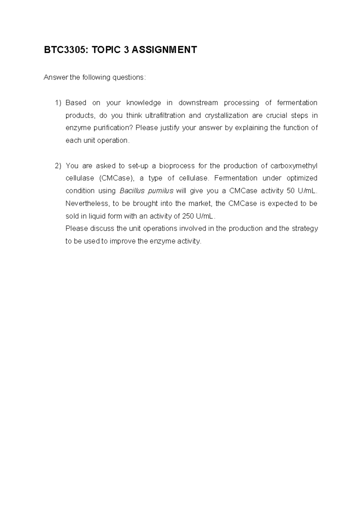 BTC3305 topic 3 assignment - BTC3305: TOPIC 3 ASSIGNMENT Answer the ...