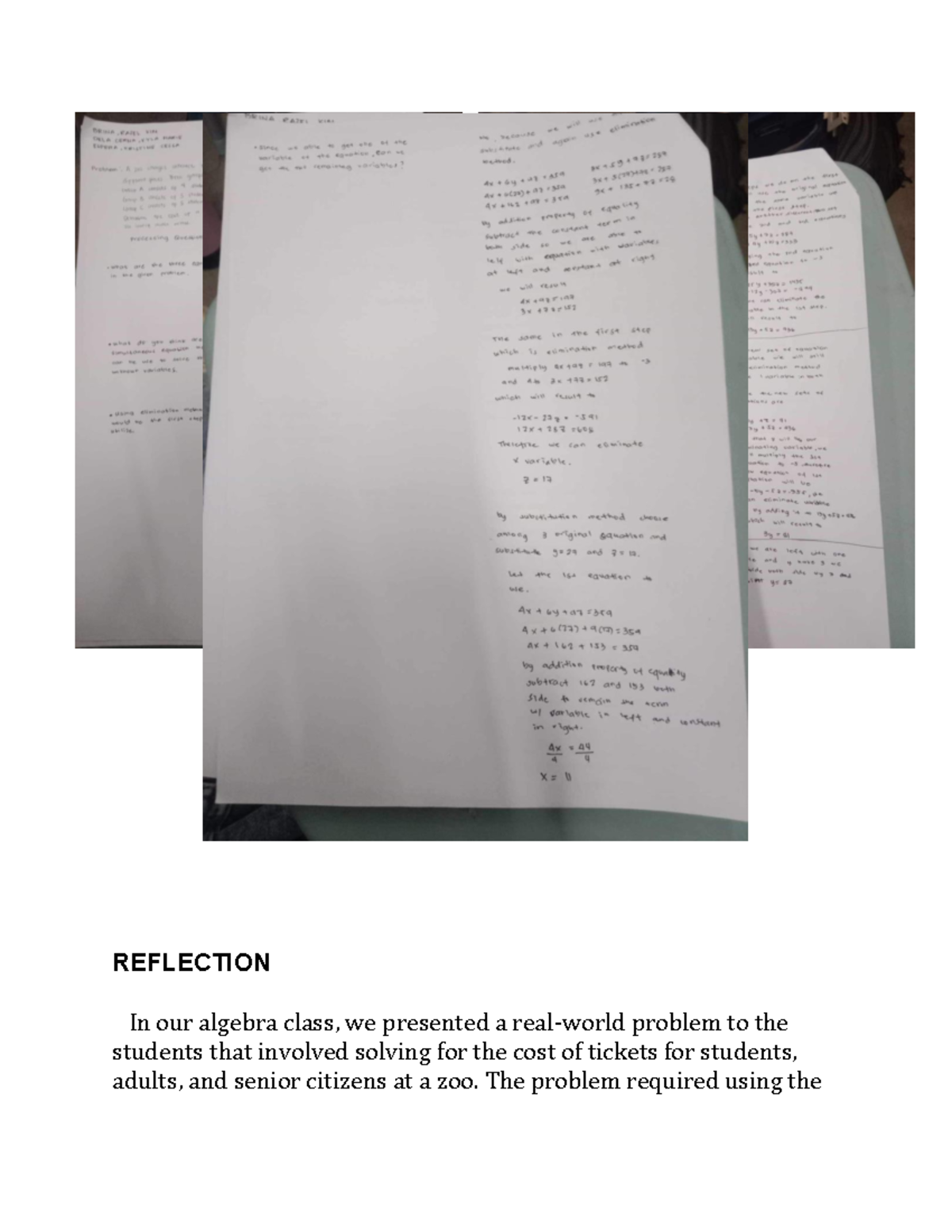 ASS1 Ky - Answer - REFLECTION In our algebra class, we presented a real ...