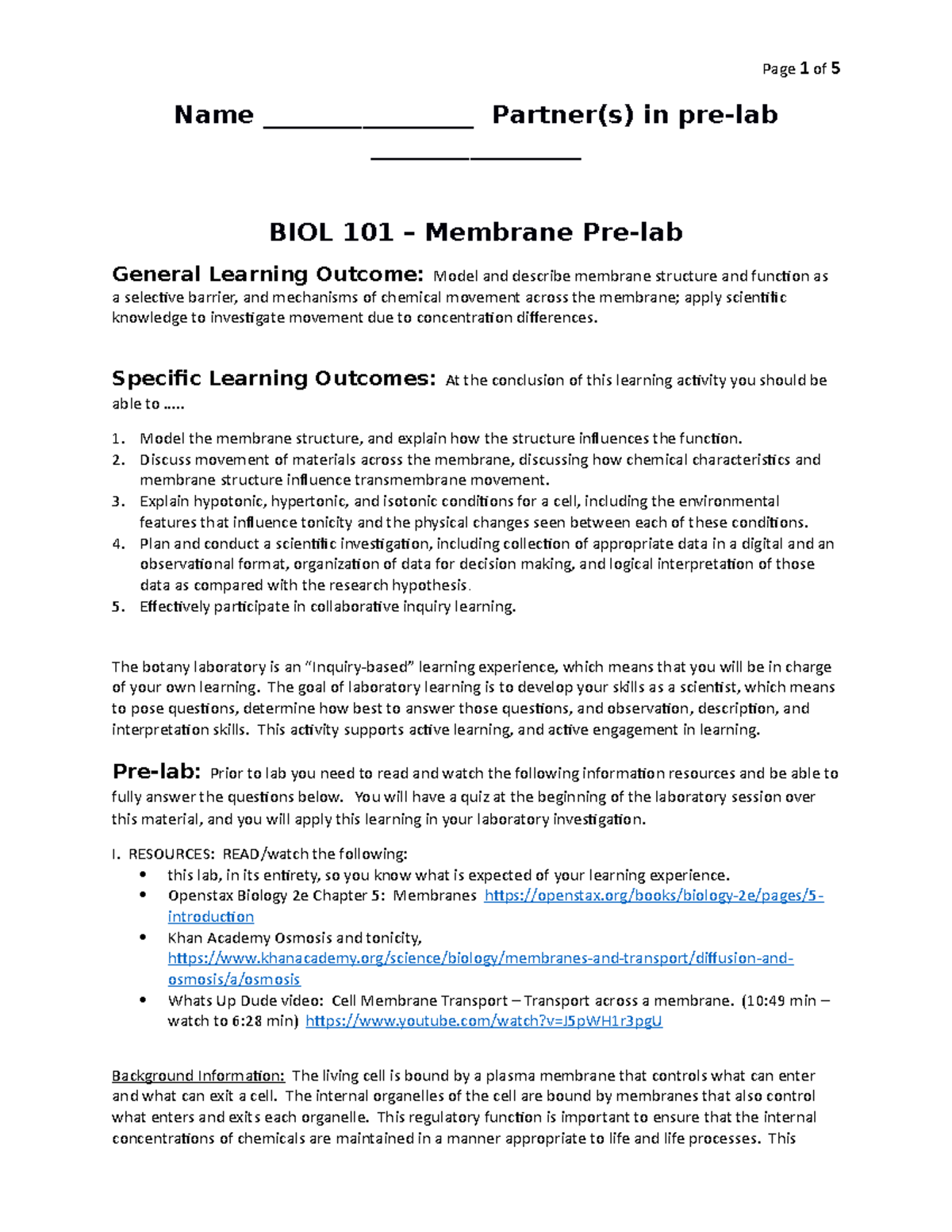 Hardy BIO101 Lab 04 - Membrane Structure Instructions - Name ...