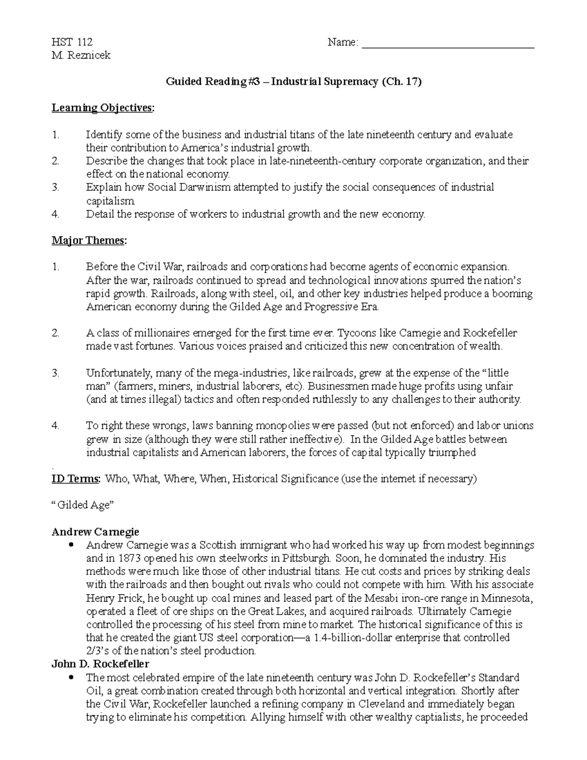 HST 112 - GR #3 - Industrial Supremacy (Ch 17) - HST 112 M. Reznicek ...